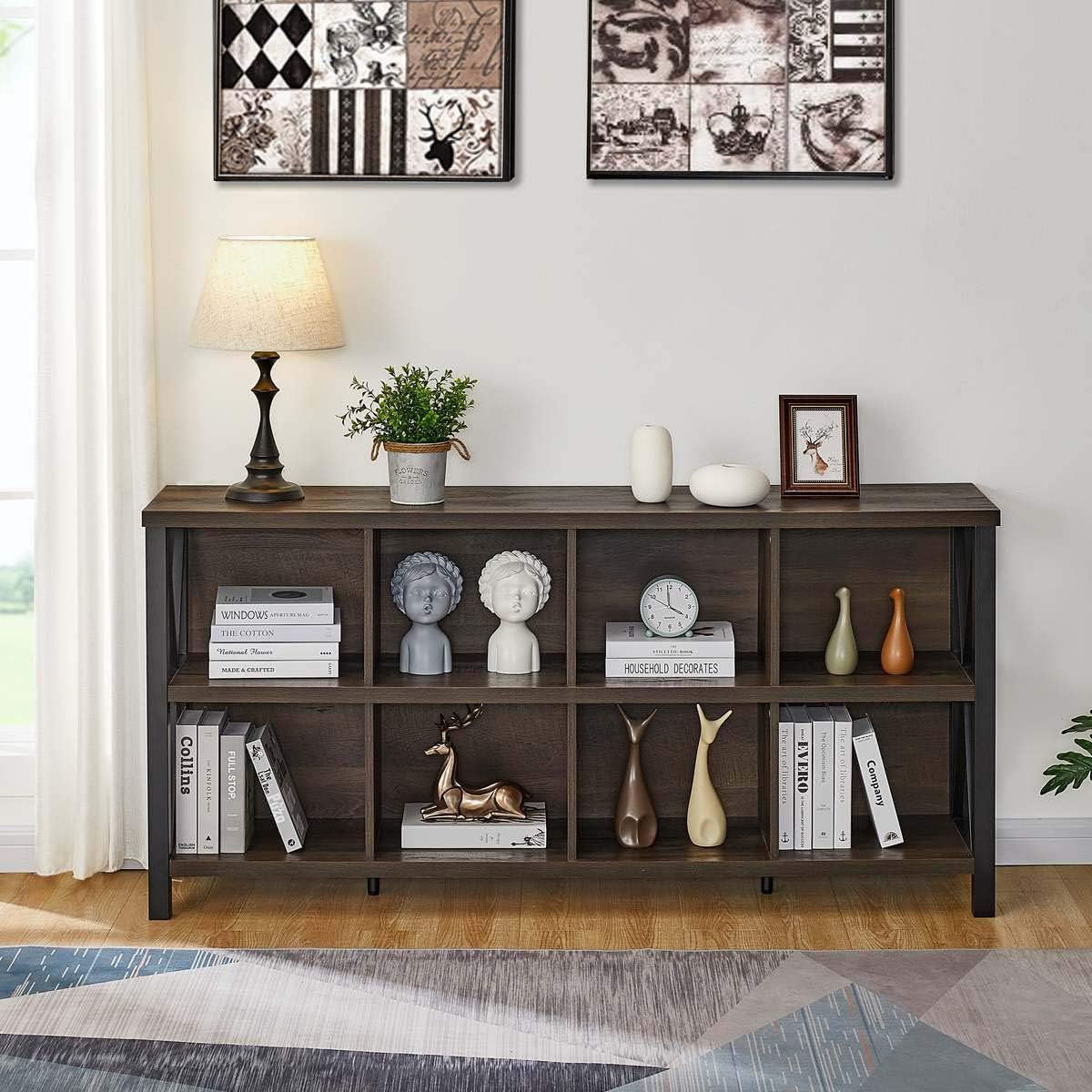 Gracie Oaks 8 Cube Storage Organizer Bookshelf, Rustic Wood Cubby ...