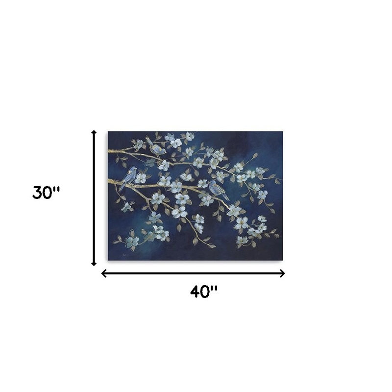 Red Barrel Studio® Navy Blue Watercolor Midnight Bird Rendezvous Canvas ...