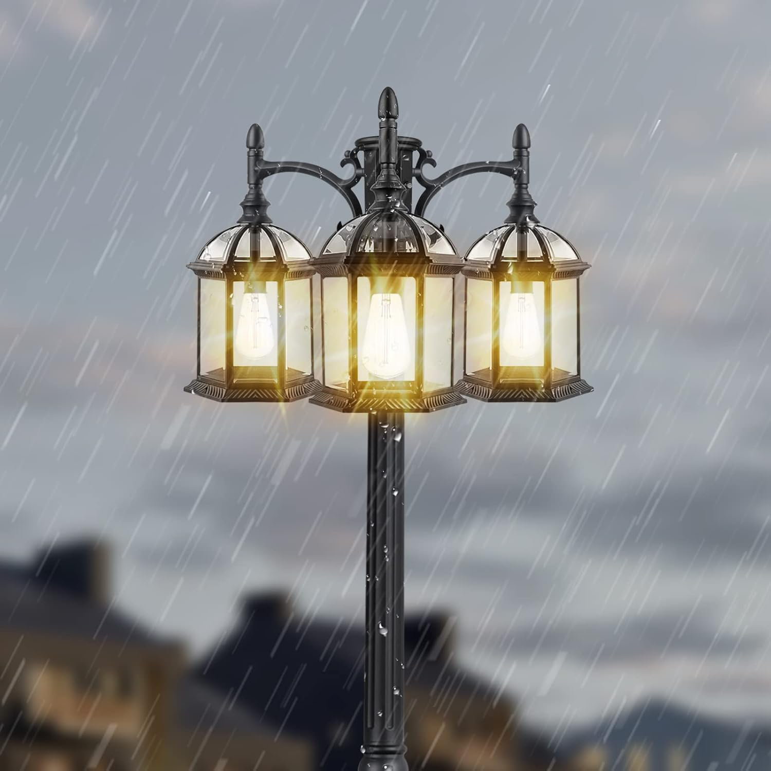 Bloomsbury Market Dusk To Dawn Outdoor Lamp Post Light With 3 LED Bulbs ...