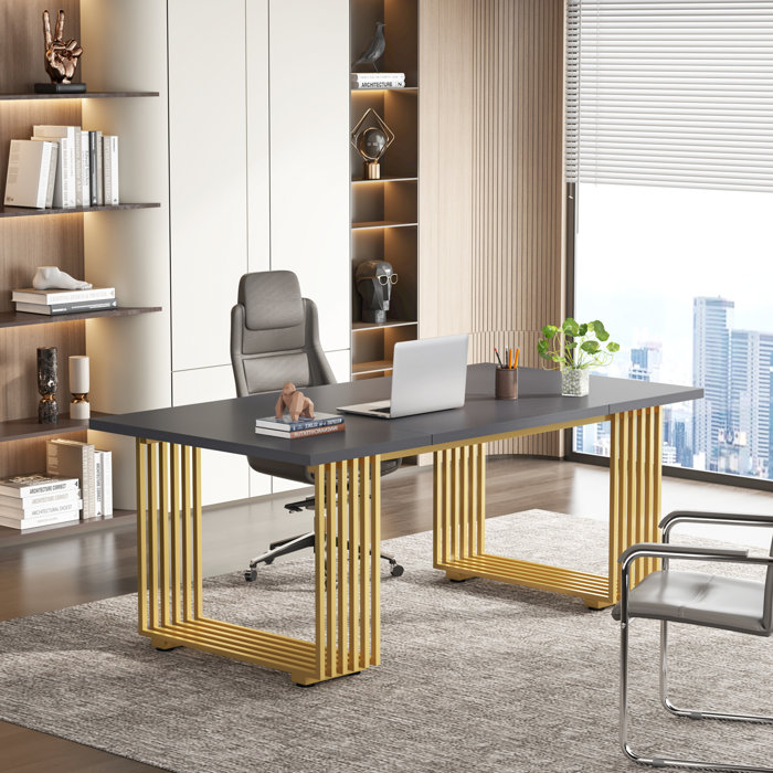 Mercer41 Ewyn Metal Base Executive Desk & Reviews | Wayfair
