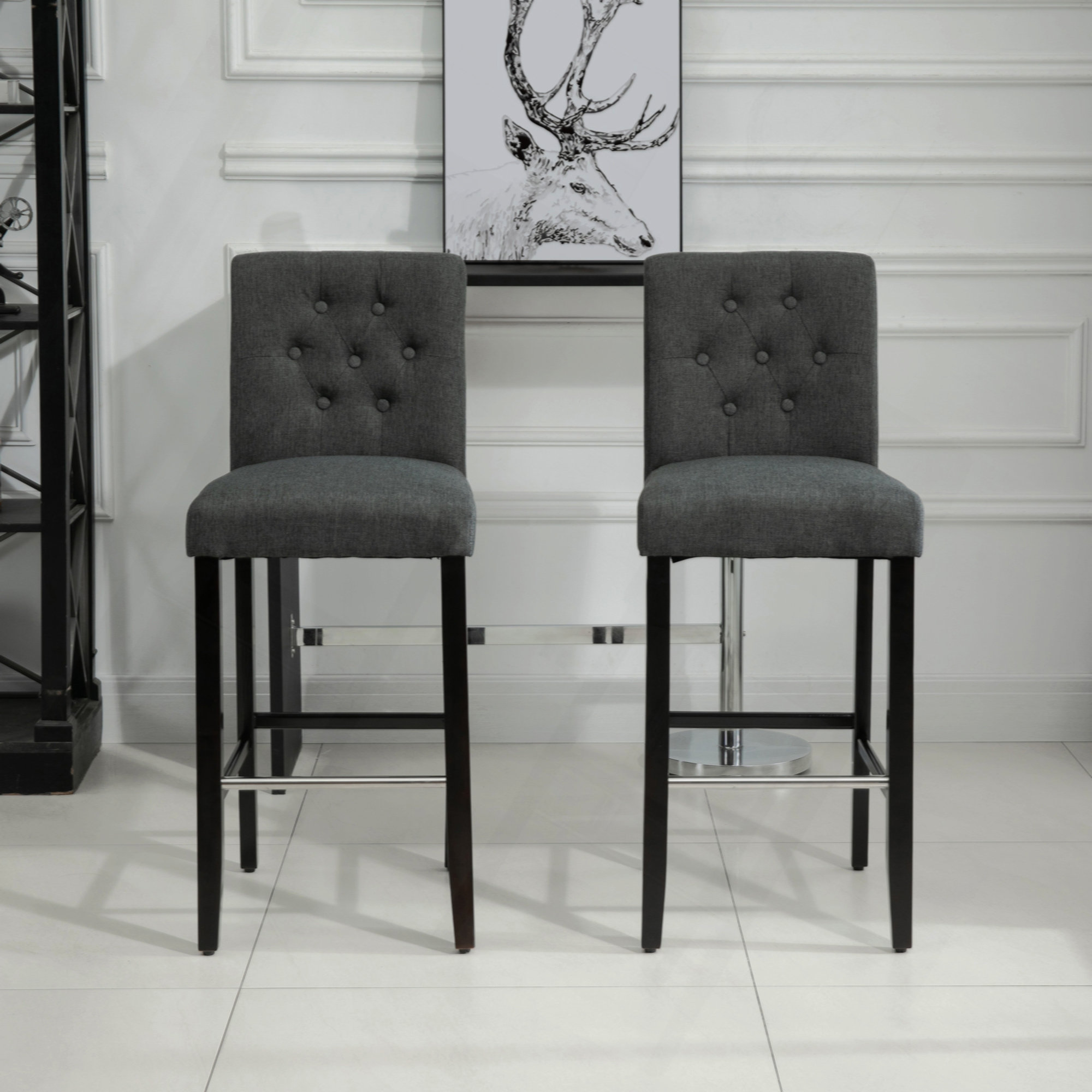 Lark Manor 2 Piece Bar Height Barstools, 30 Inches Linen Upholstered ...