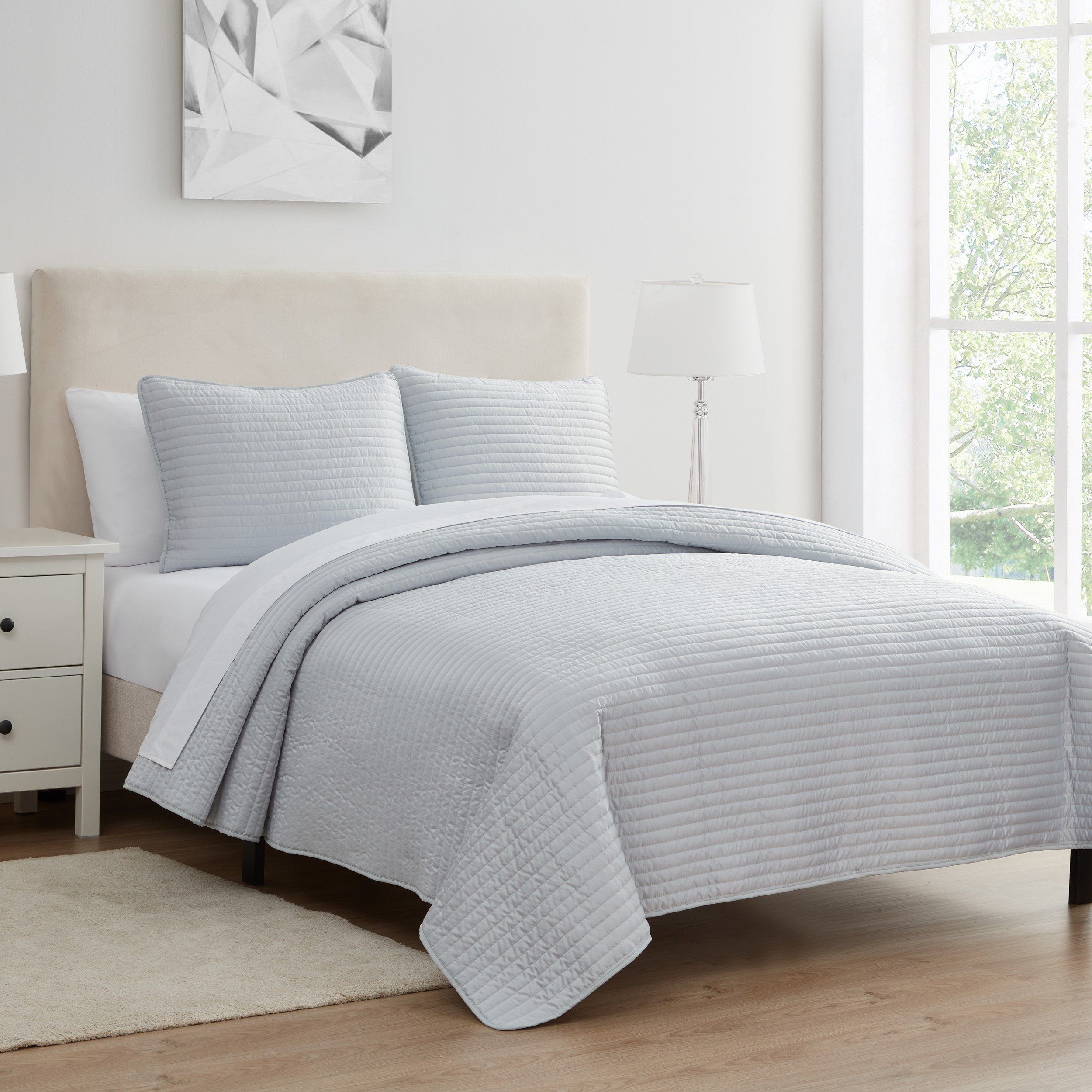VCNY Serenity 3-Piece Grey Textured Stripe Quilt Set | Wayfair