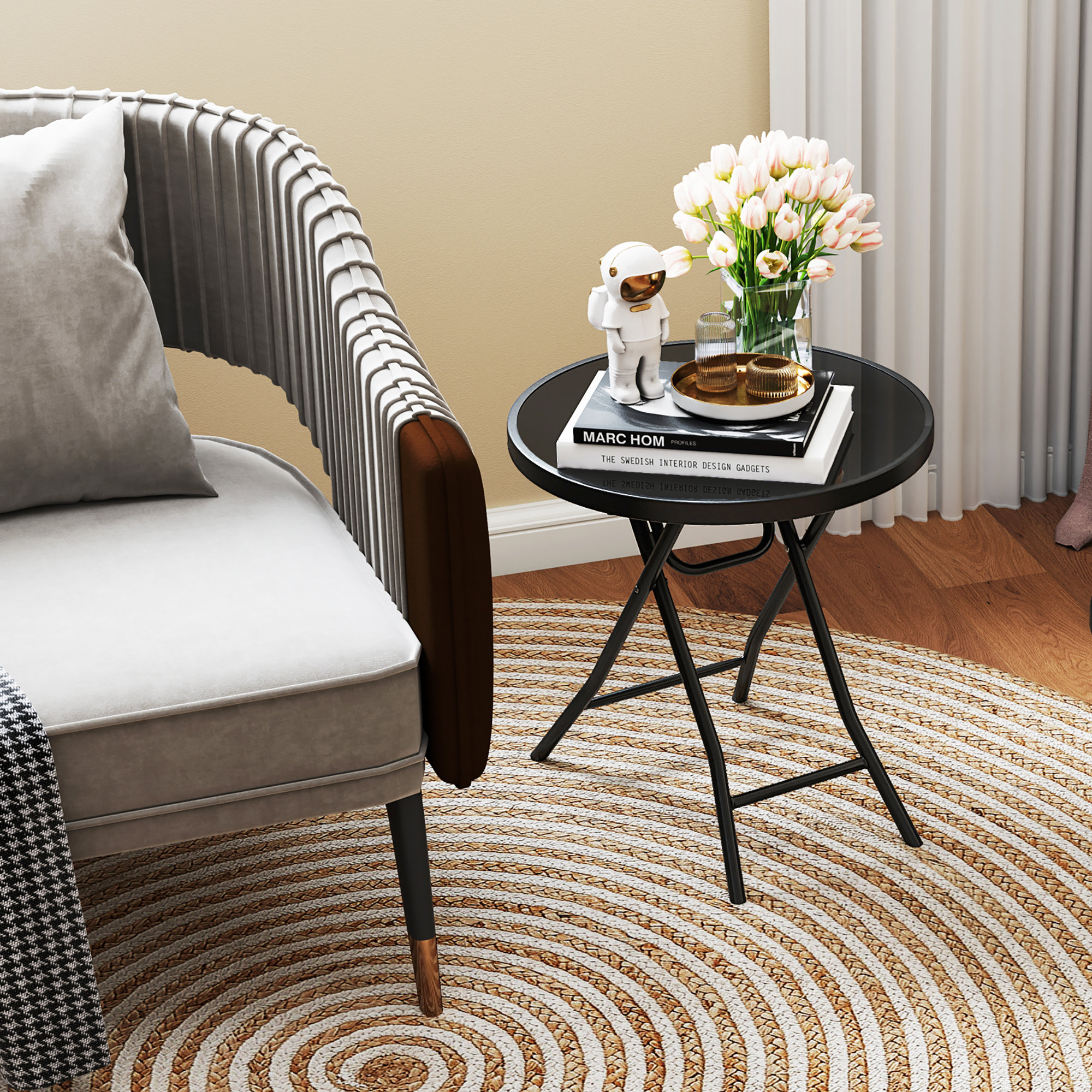 Winston Porter Round Folding Side Table 18 Inch Patio Coffee Table w ...