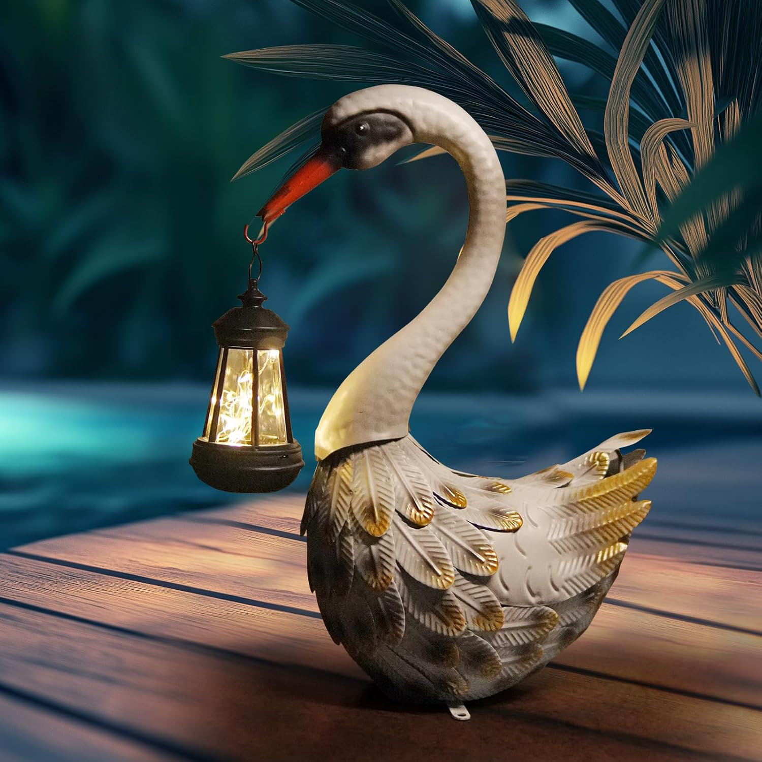 Trinx Solar Garden Statue Outdoor Swan Decor Bird Decor Lawn Ornament ...