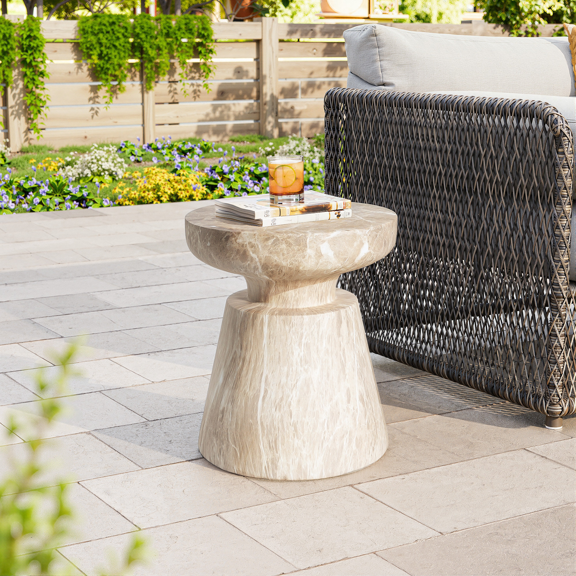 Wrought Studio™ Skylar Outdoor Contemporary Pedestal Mgo Side Table ...