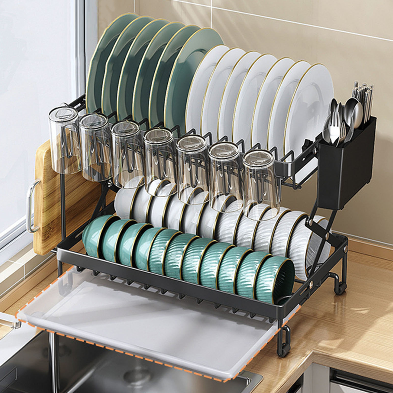Rebrilliant Drain Dish Rack with Wine Glass Holder Strong Load-bearing ...