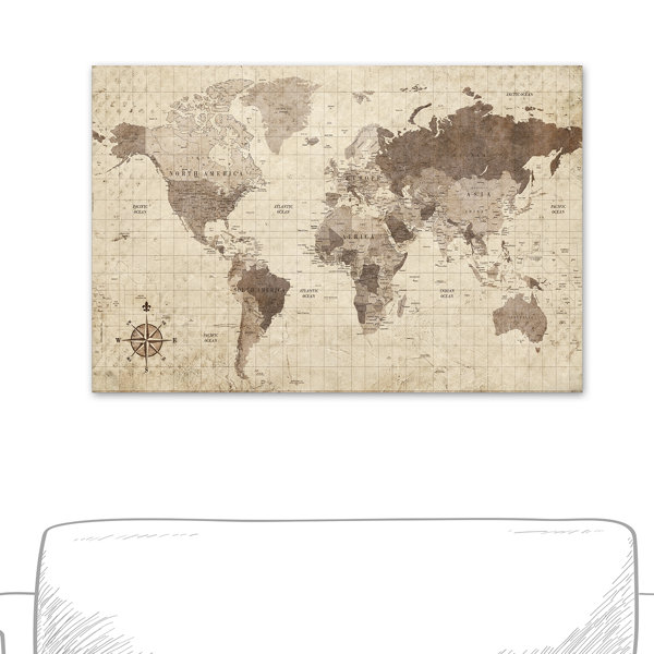 Three Posts™ Distressed World Map On Canvas Print & Reviews | Wayfair