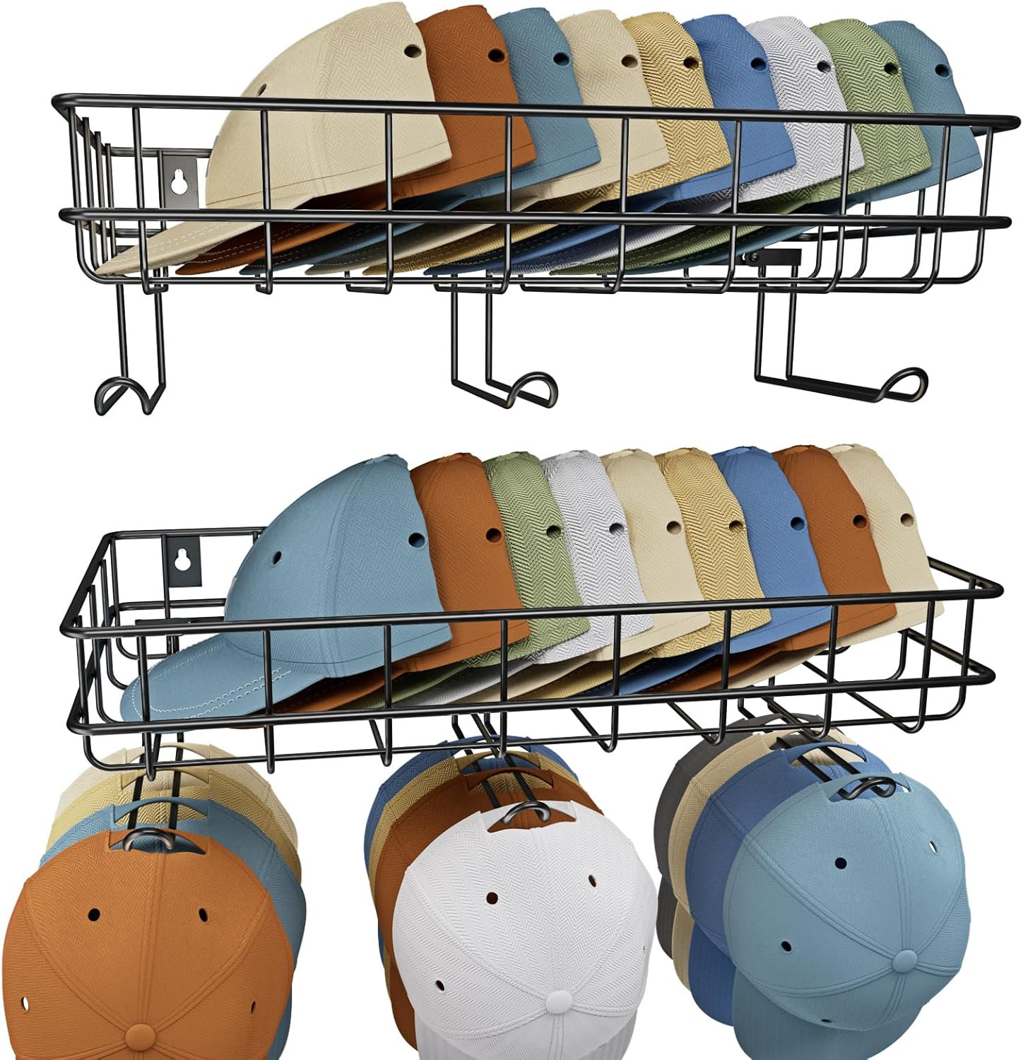 Rebrilliant Metal Wall Hat Racks With Multiple Hooks, Hat Organizer For ...