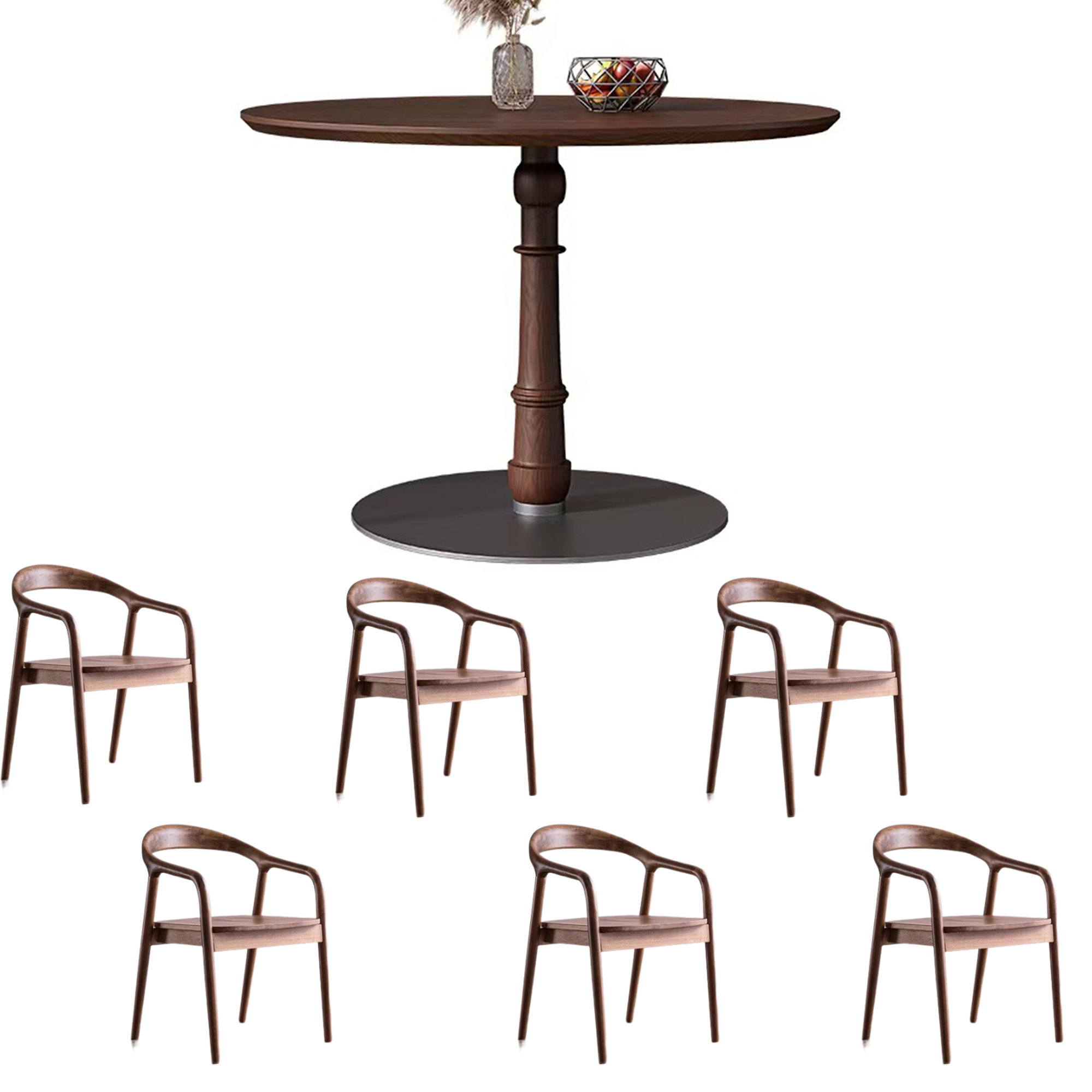 HomeLuxea Brown Solid Wood Round Dining Table Set - Wayfair Canada