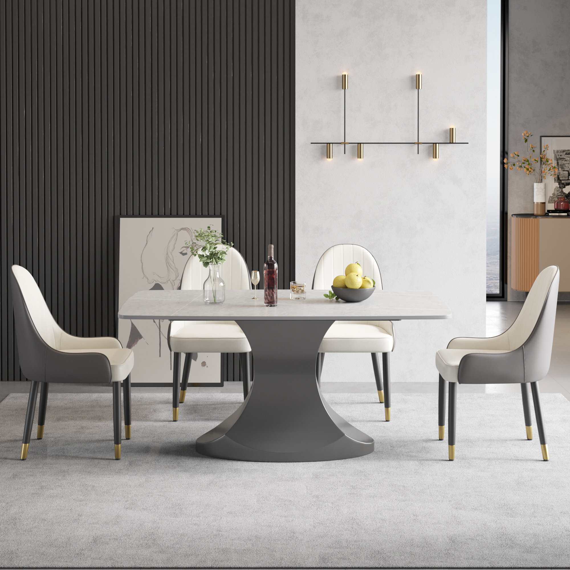 Brayden Studio® Bilbe Rectangular Sintered Stone Dining Table Oval ...