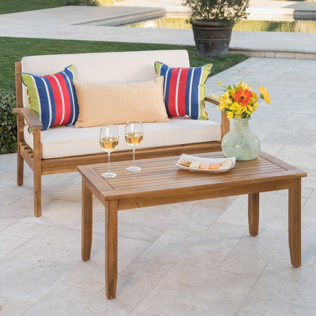 Lark Manor™ Peyton Love Seat + Coffee Table Outdoor Table Patio Table Picnic Table Outdoor ...