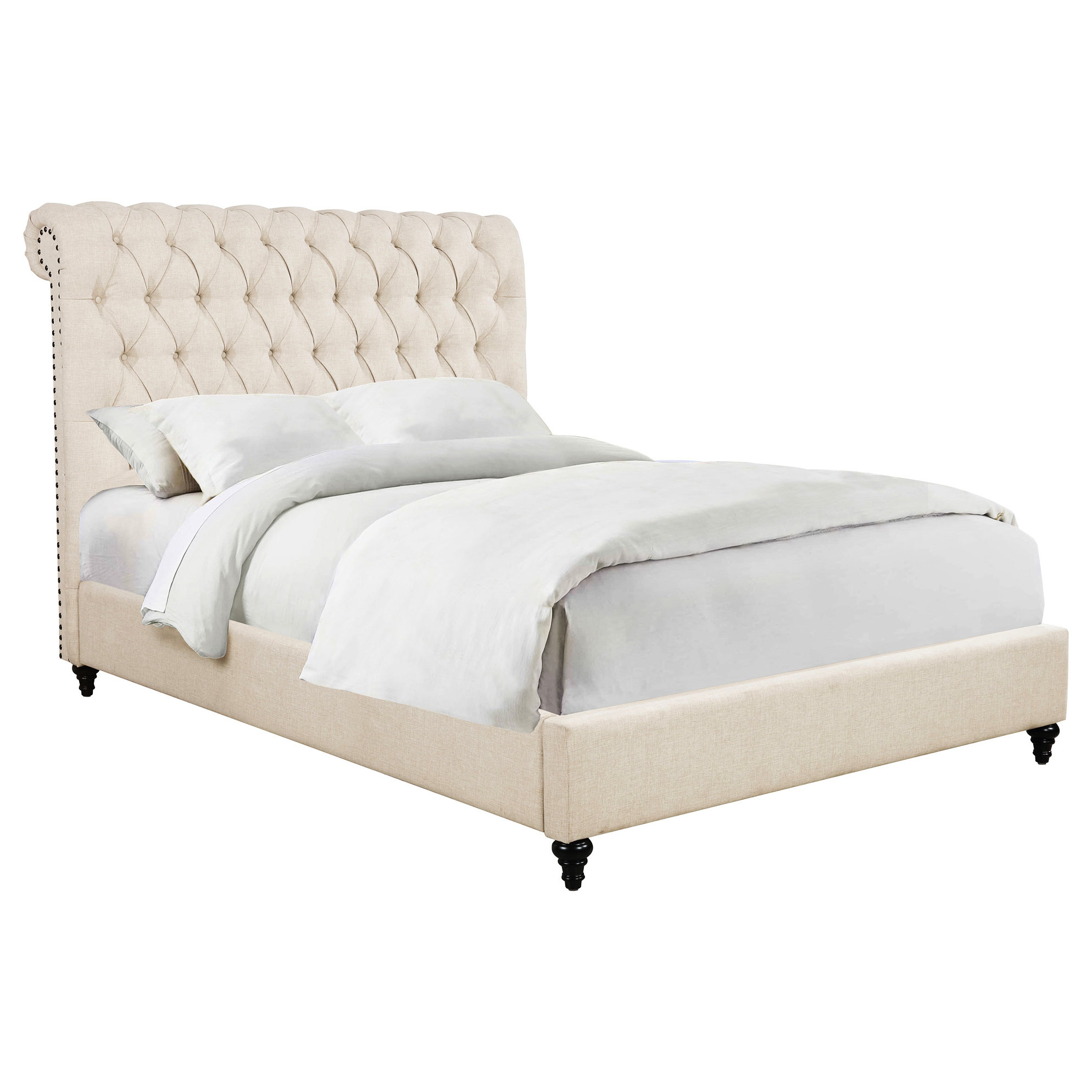 Bloomsbury Market Beige Panel Queen Bed, Traditional Design, Pine Wood ...