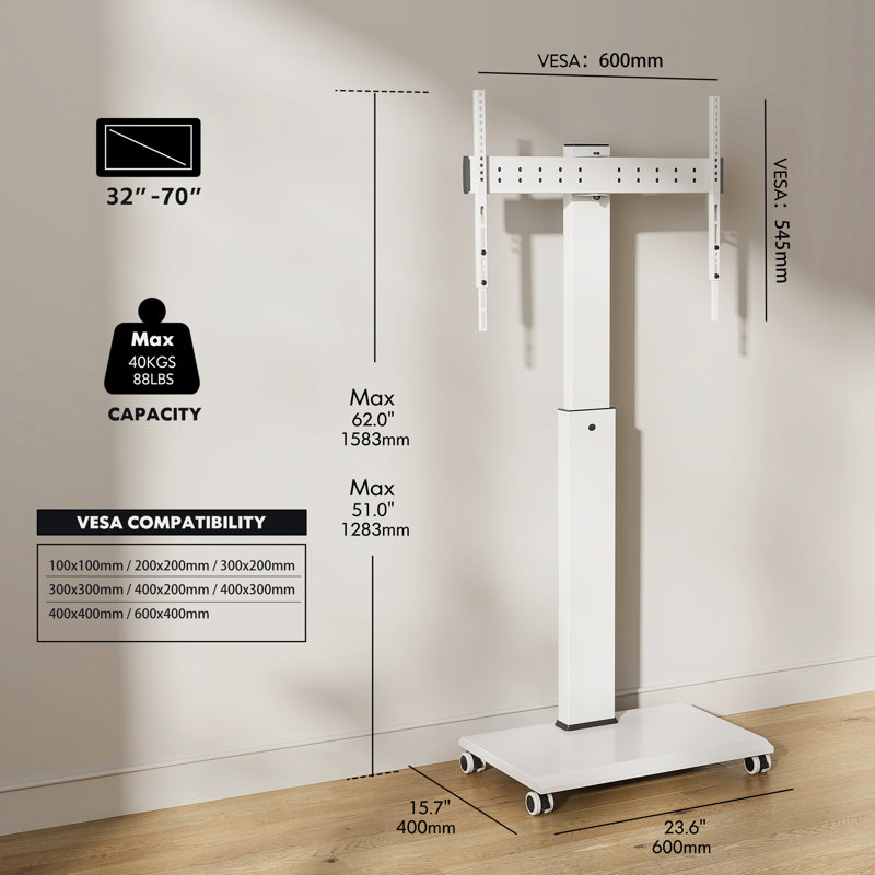 Inbox Zero Meuy Modern Rolling TV Stand with Wheels for 32-70 inch LED ...