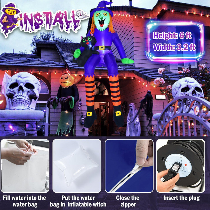 The Holiday Aisle® Cute Halloween Inflatable Witch with Black Cat ...