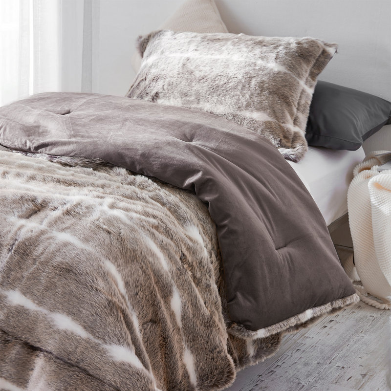 Coma Inducer Caribou Coat Faux Fur Oversized Comforter Set | Wayfair