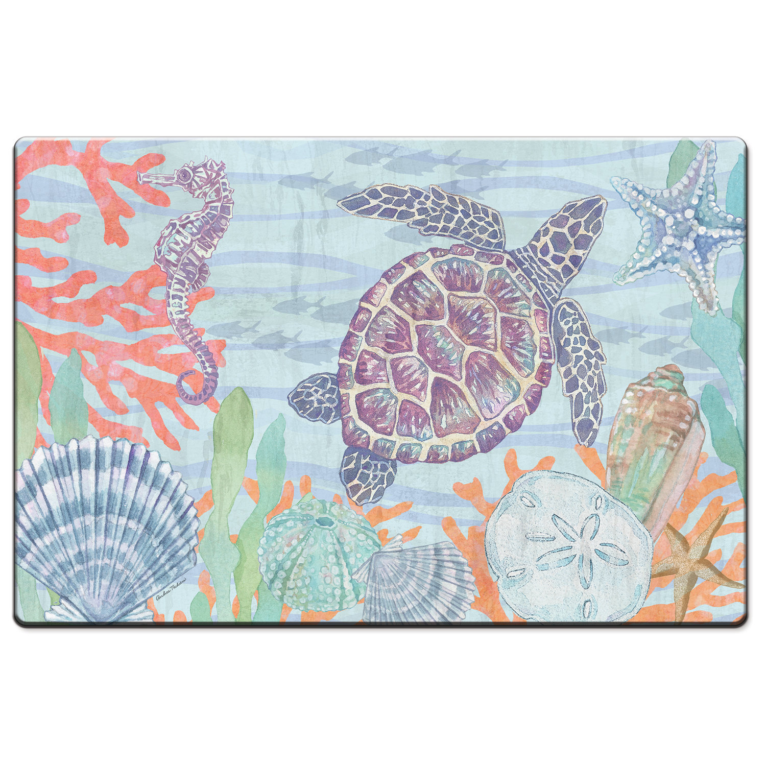 Highland Dunes Mikesell Salt and Sea Turtle Comfort Kitchen Floor Mat ...