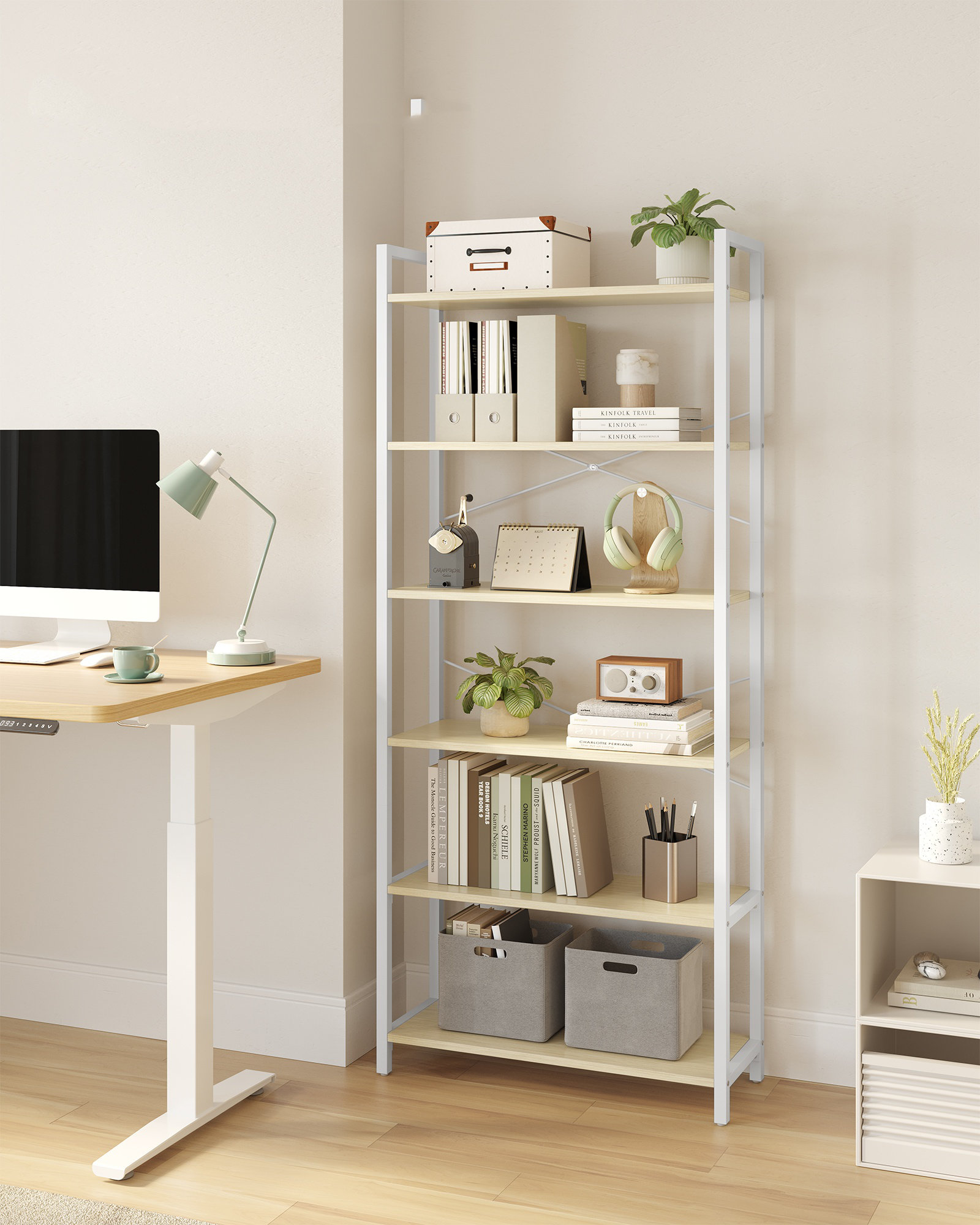17 Stories 6-Tier Bookshelf, Bookcase, Shelving Unit, For Office, Study ...