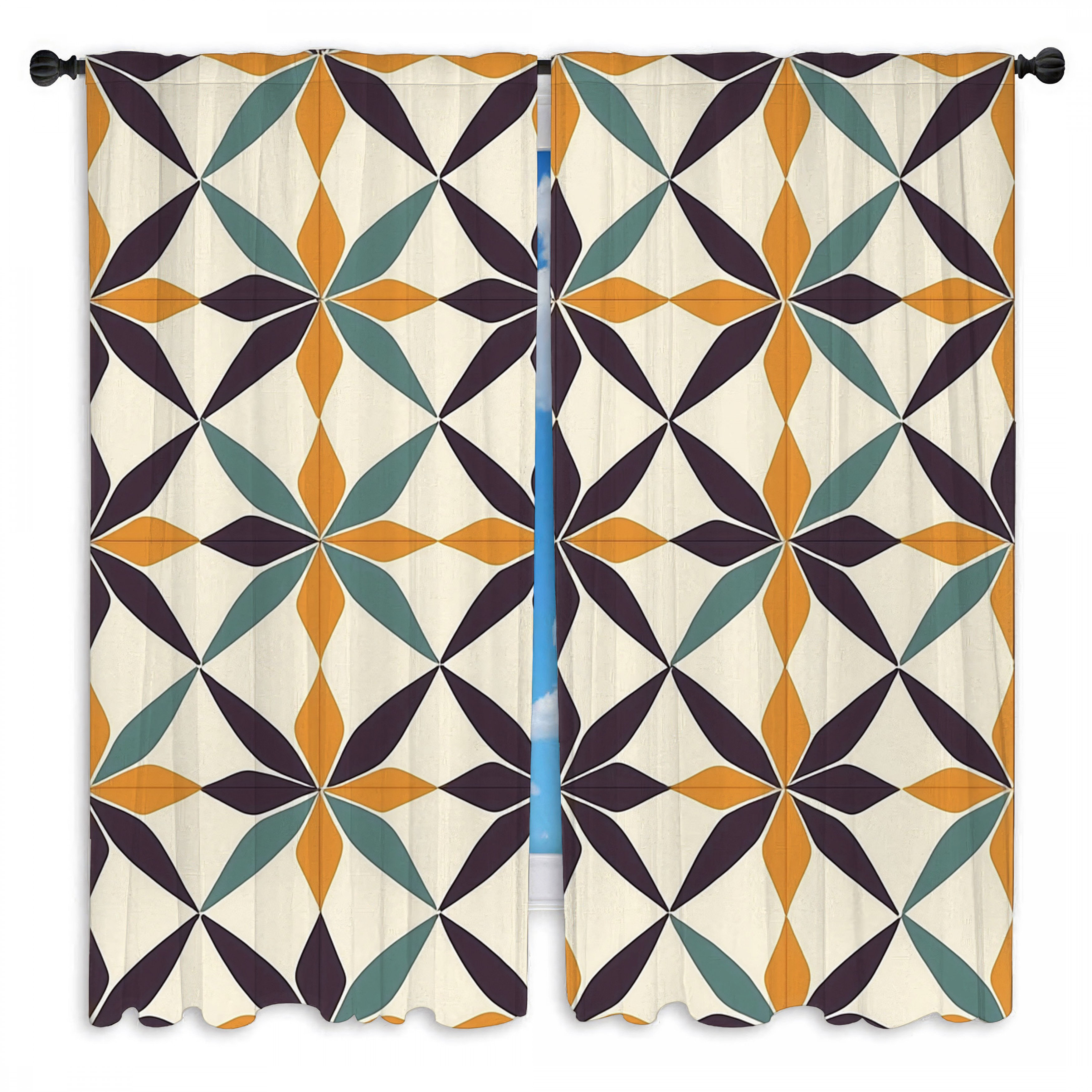 Corrigan Studio® Geometric Window Curtains Abstract Mid Century Modern ...