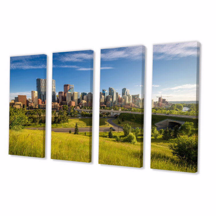 DesignArt Skyline Calgary At Sunrise On Canvas 4 Pieces Print | Wayfair