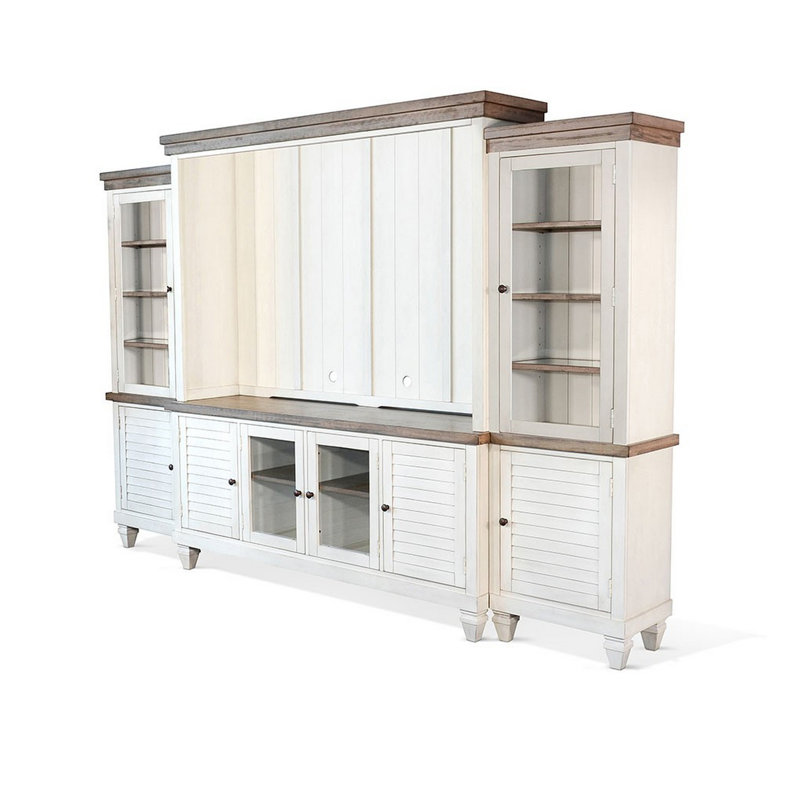 Benjara Dean Console With Hutch TV Media Wall Unit, Brown, White 119 ...