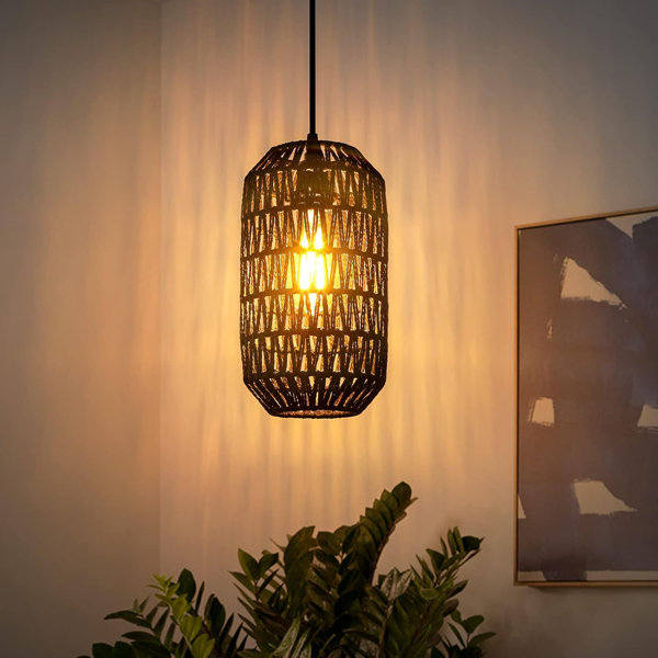 Bay Isle Home™ Rattan Wicker Boho Hanging Lamp With 15Ft Dimmable Cord ...