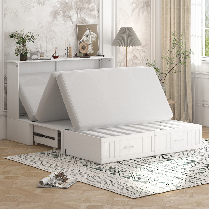 Latitude Run® Murphy Bed With Foam Mattress, Cabinet Bed With Charging ...