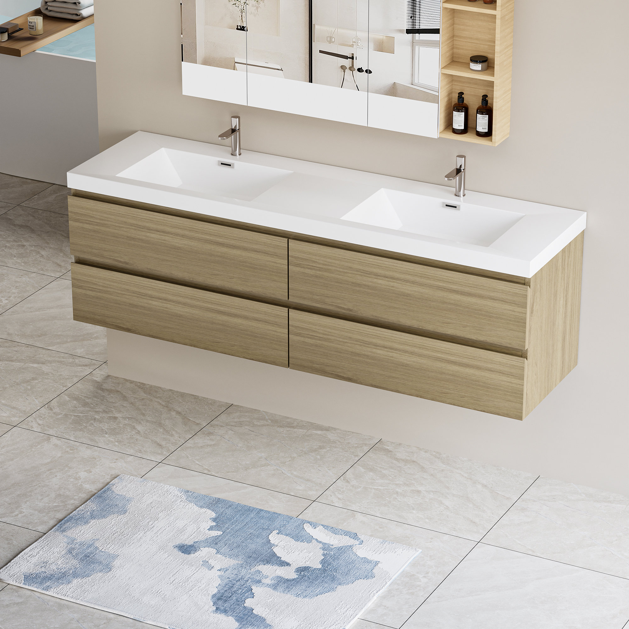 Hokku Designs Noe Wall-Mounted Floating Bathroom Vanity with Double ...