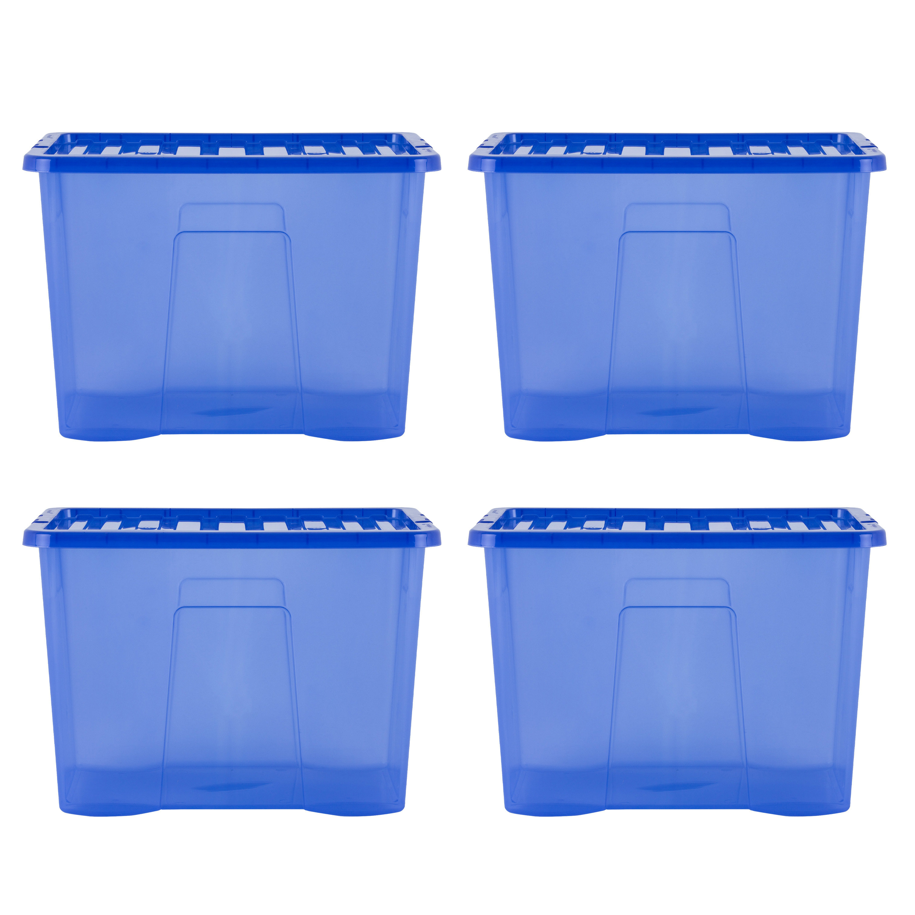 Wham Crystal 80L Plastic Storage Box Pack of 4 Tint Spectrum Blue ...