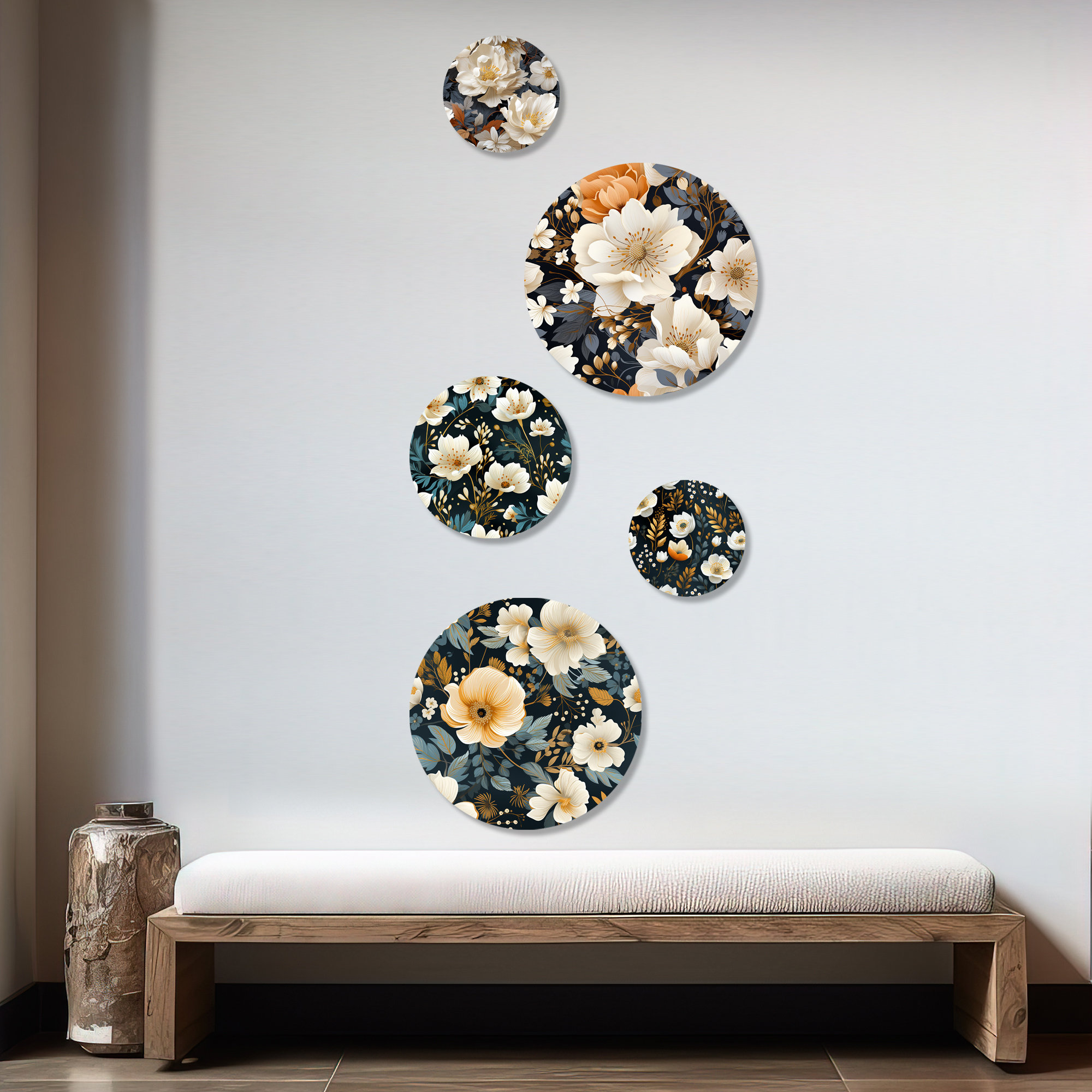 Design Art Begonia Cottage Collage I - Floral Floral Round Wall Art Set ...