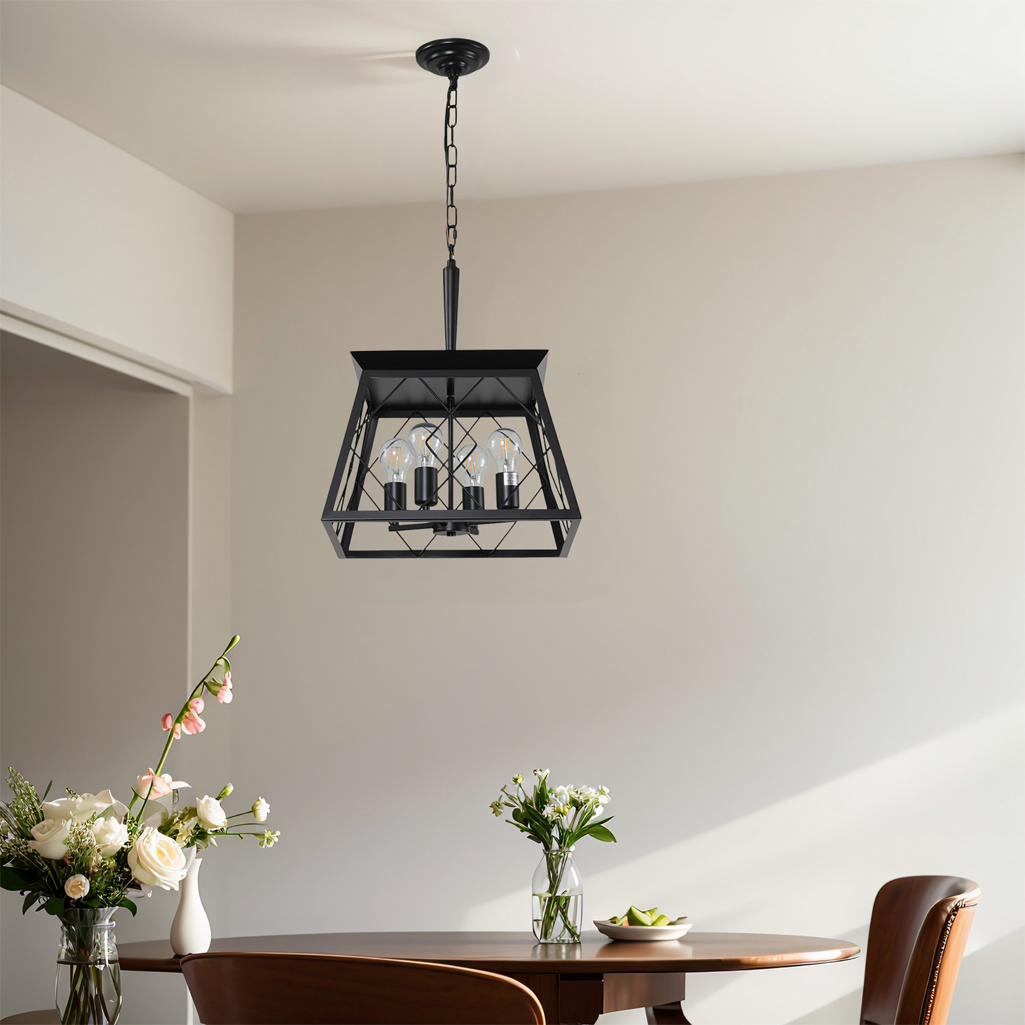 17 Stories 4-light Square Farmhouse Chandelier With Wrought Iron ...