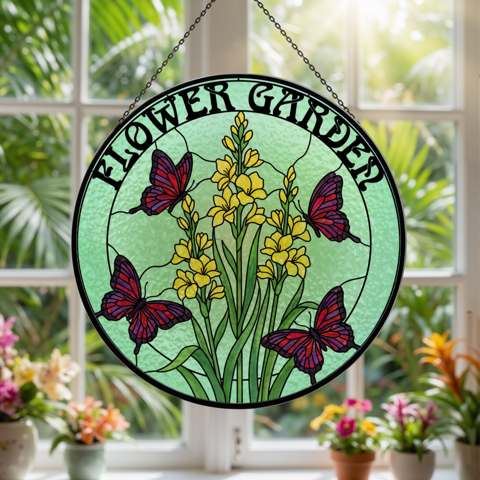 Canora Grey 7.8"H Flower Garden Stained Glass Window Panel | Wayfair