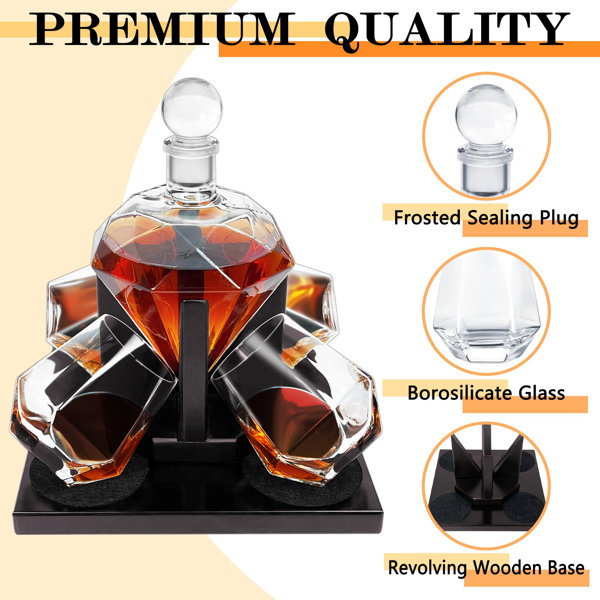 Everly Quinn Whiskey Decanter Set Diamond Shape With 4 Glasses 4 ...