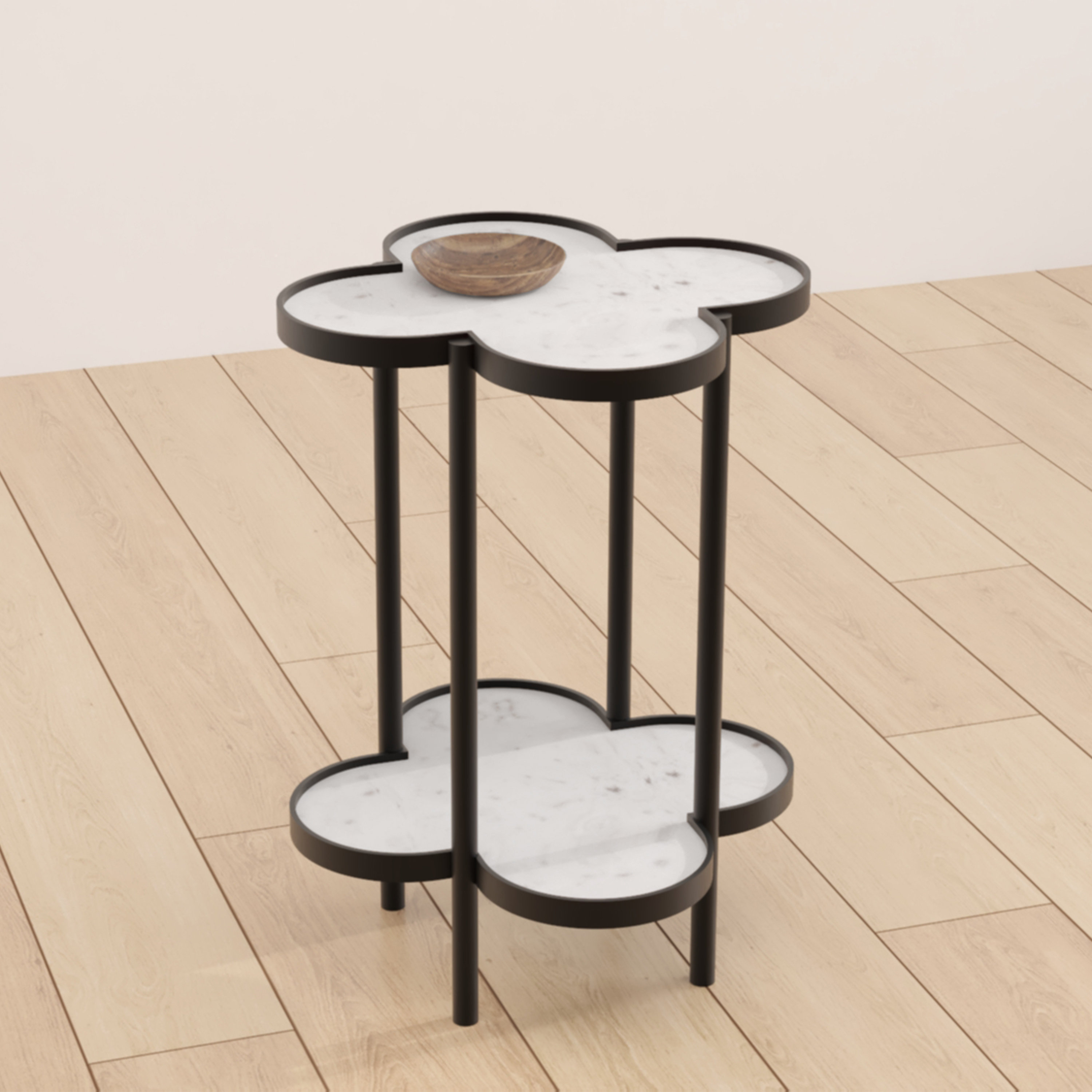 Latitude Run® Anaiyah Side End Table, White Genuine Marble Clover Shape ...