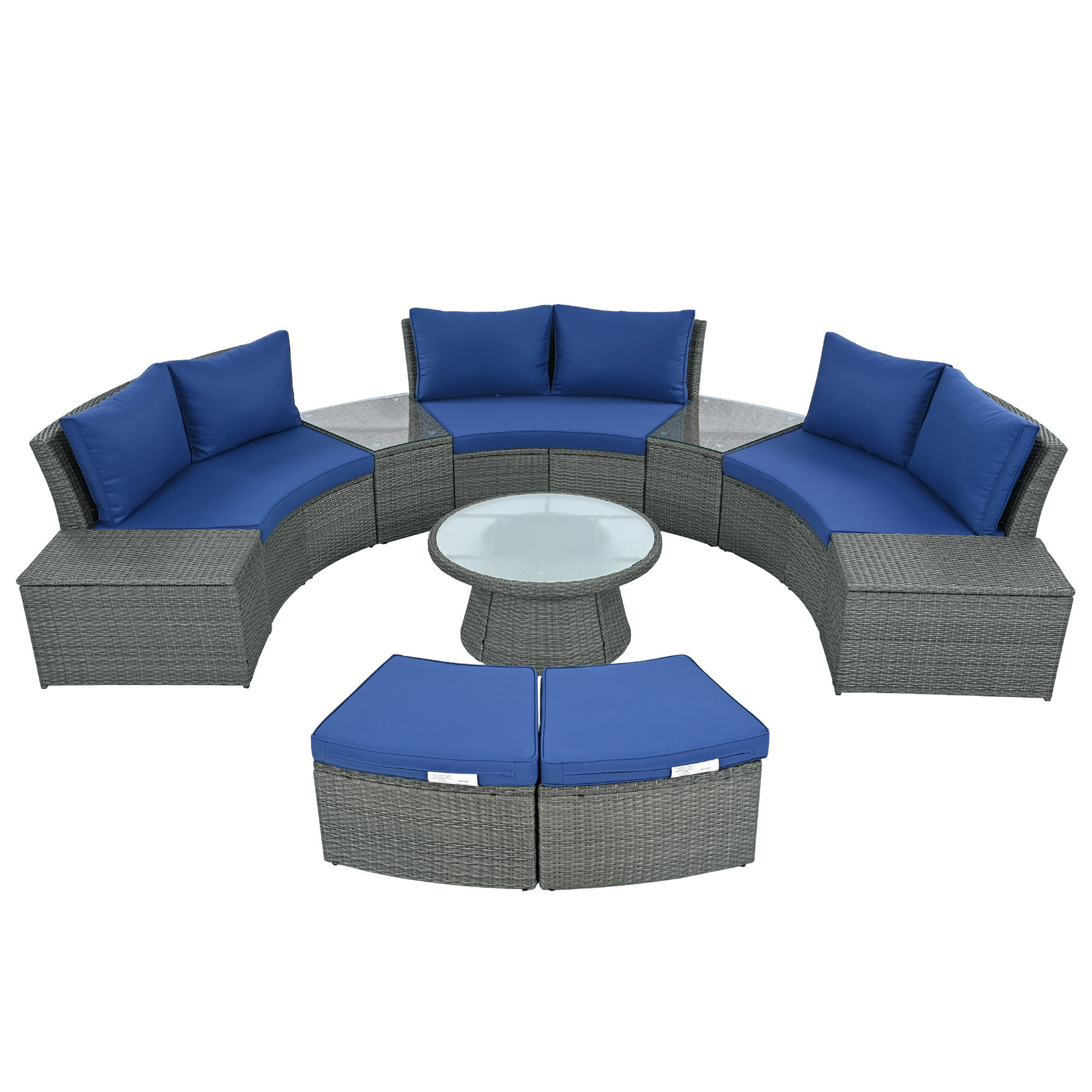 Dakota Fields 10-Piece Outdoor Sectional Half Round Patio Rattan Sofa ...