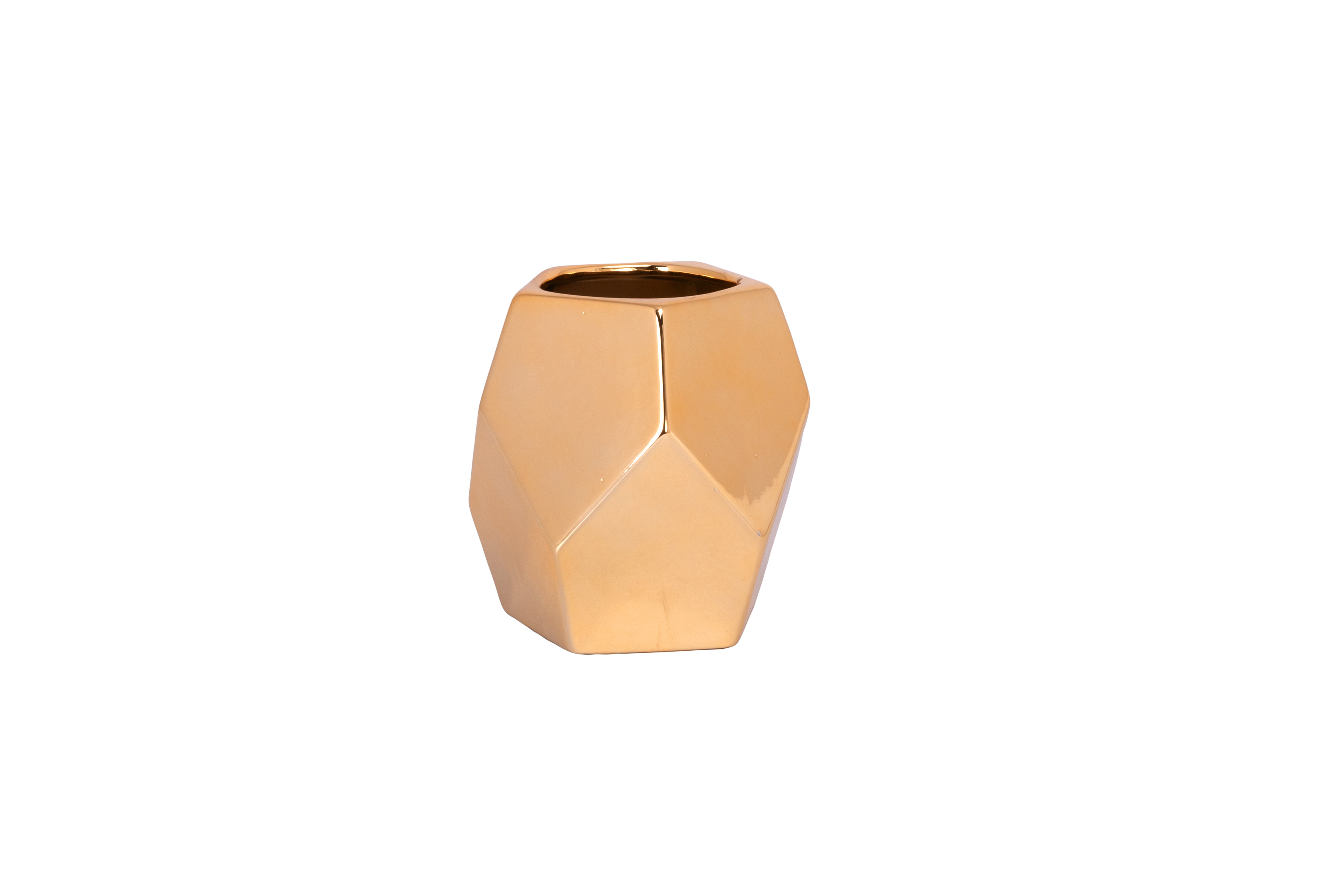 Wrought Studio™ Ceramic Hexagon Pot Lg Metallic Finish Gold | Wayfair