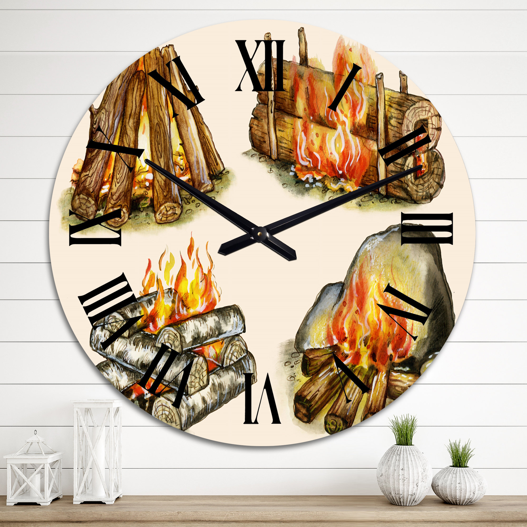 East Urban Home Four Types Of Campfires - Cabin & Lodge wall clock ...