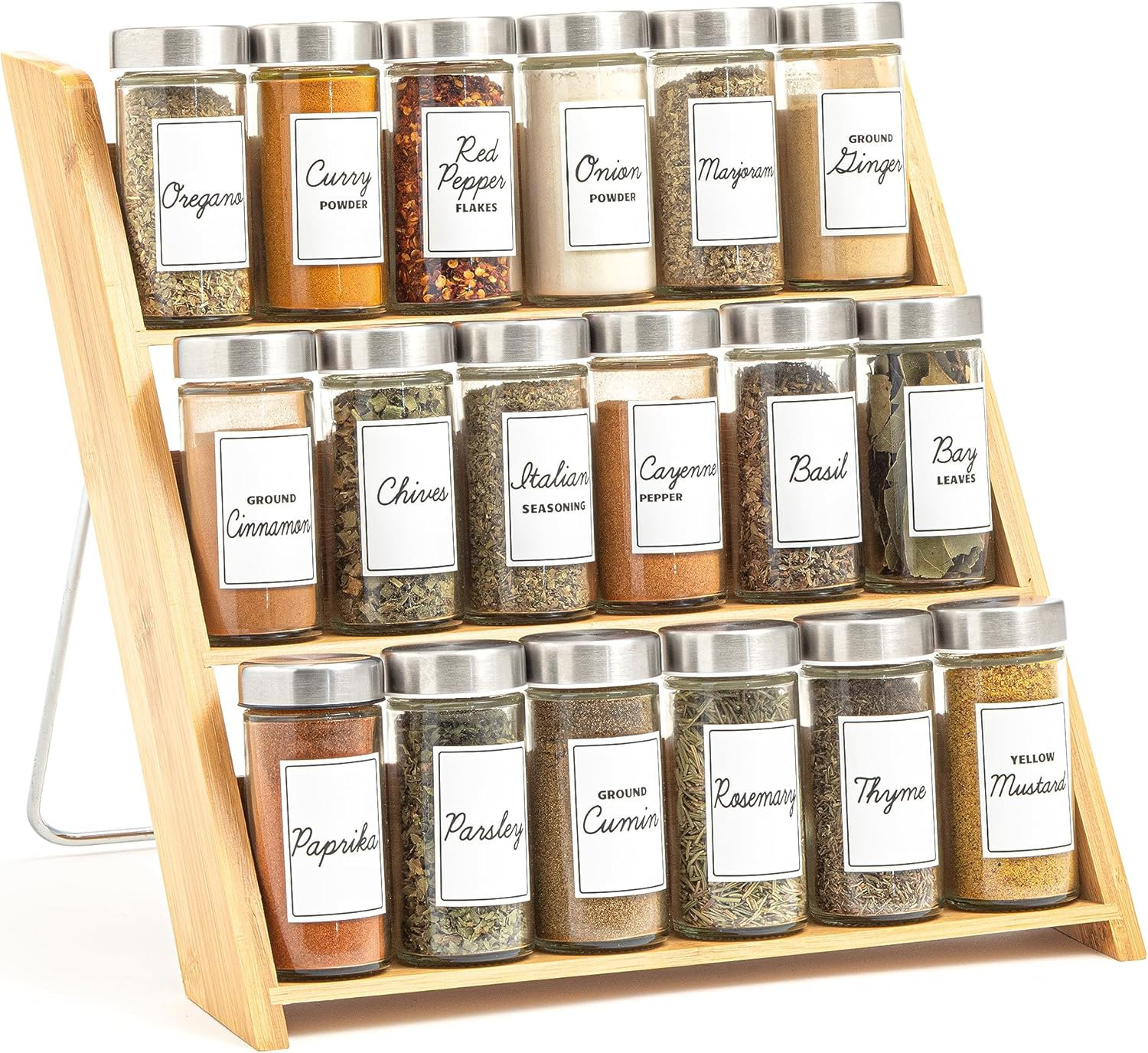 Latitude Run® 18 Jar Bamboo Compact Spice Organizer For Countertop And ...