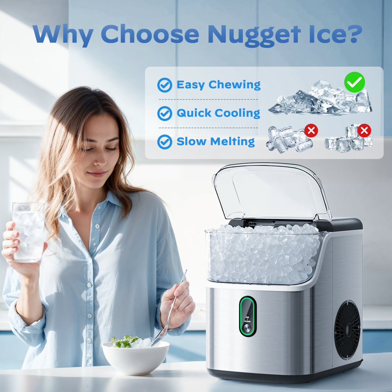ColorLife 35 Lb. Nugget Stainless Steel Kitchen Countertop Ice Makers ...