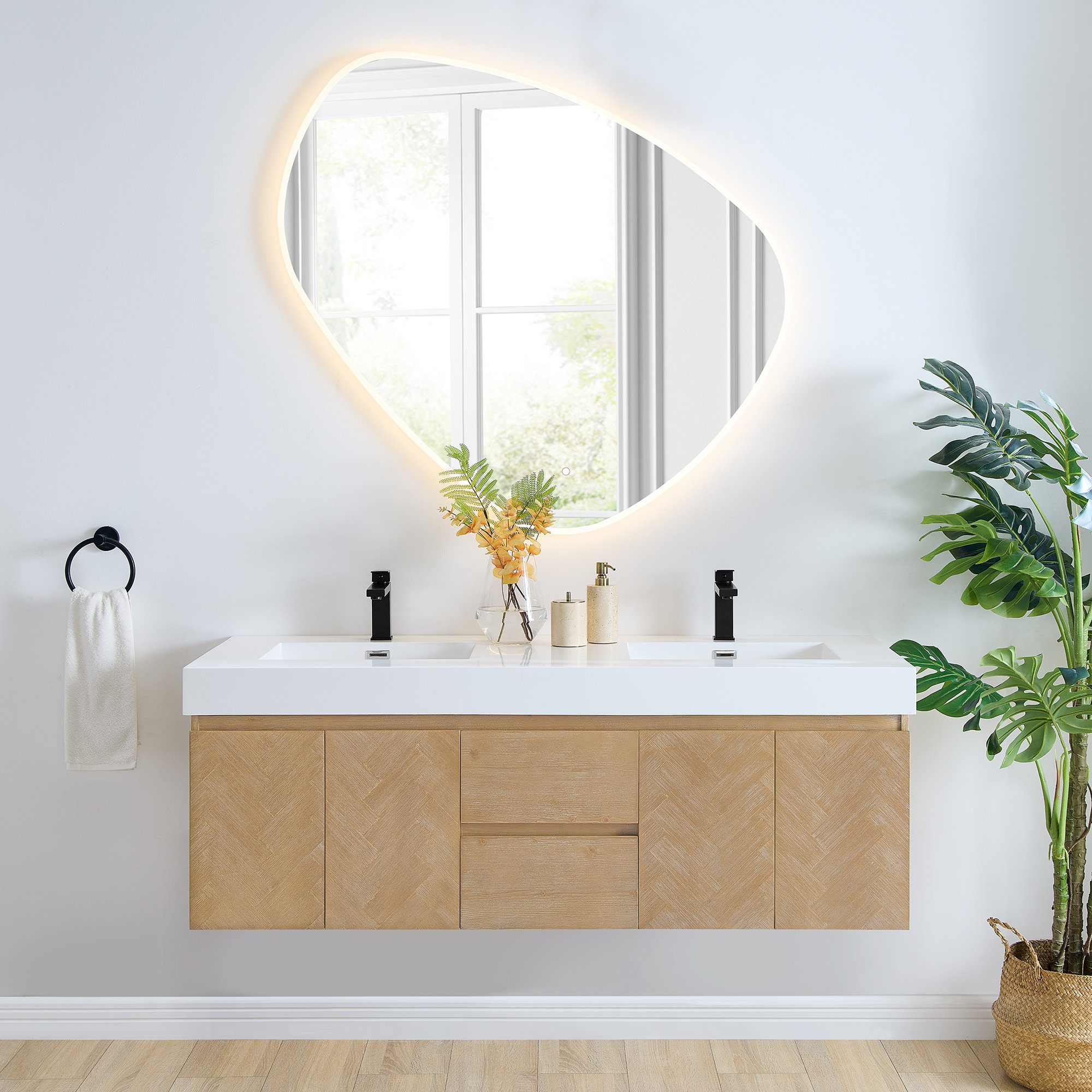 Latitude Run® Cerri 60" Wall-mounted Double Bathroom Vanity with White ...