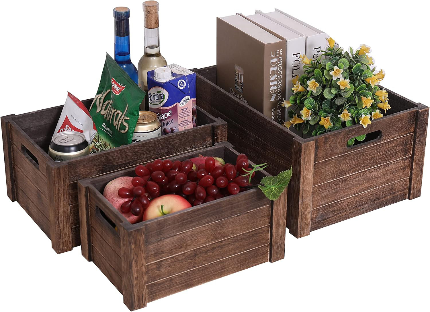 Loon Peak® Black Wooden Crate For Storage,Rustic Decorative Boxes,Set ...