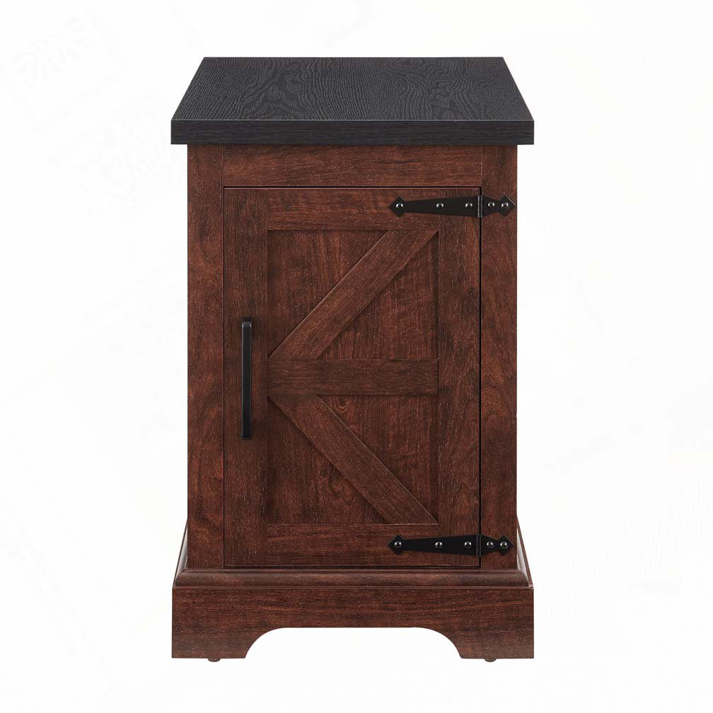 Gracie Oaks Farmhouse End Table, Rectangular Nightstand With Barn Door ...