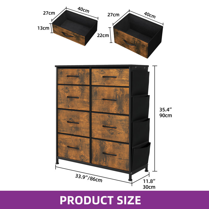 Borough Wharf 8-Drawer 86Cm W Chest Of Drawers with Side Pockets ...