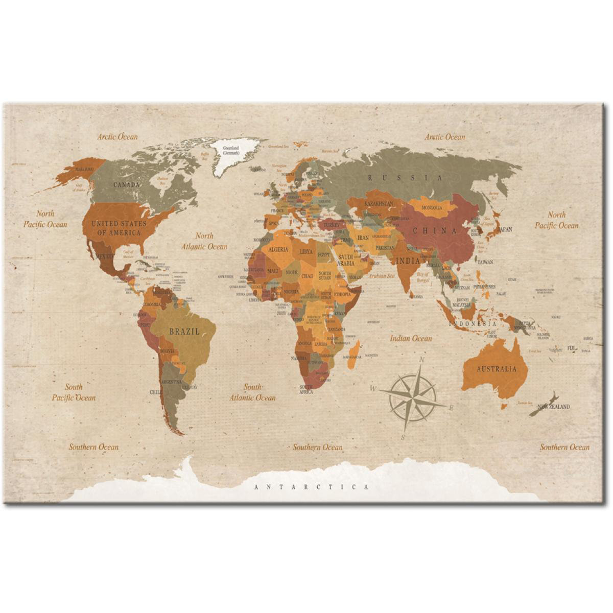 East Urban Home World Map: Beige Chic - Wrapped Canvas Print | Wayfair