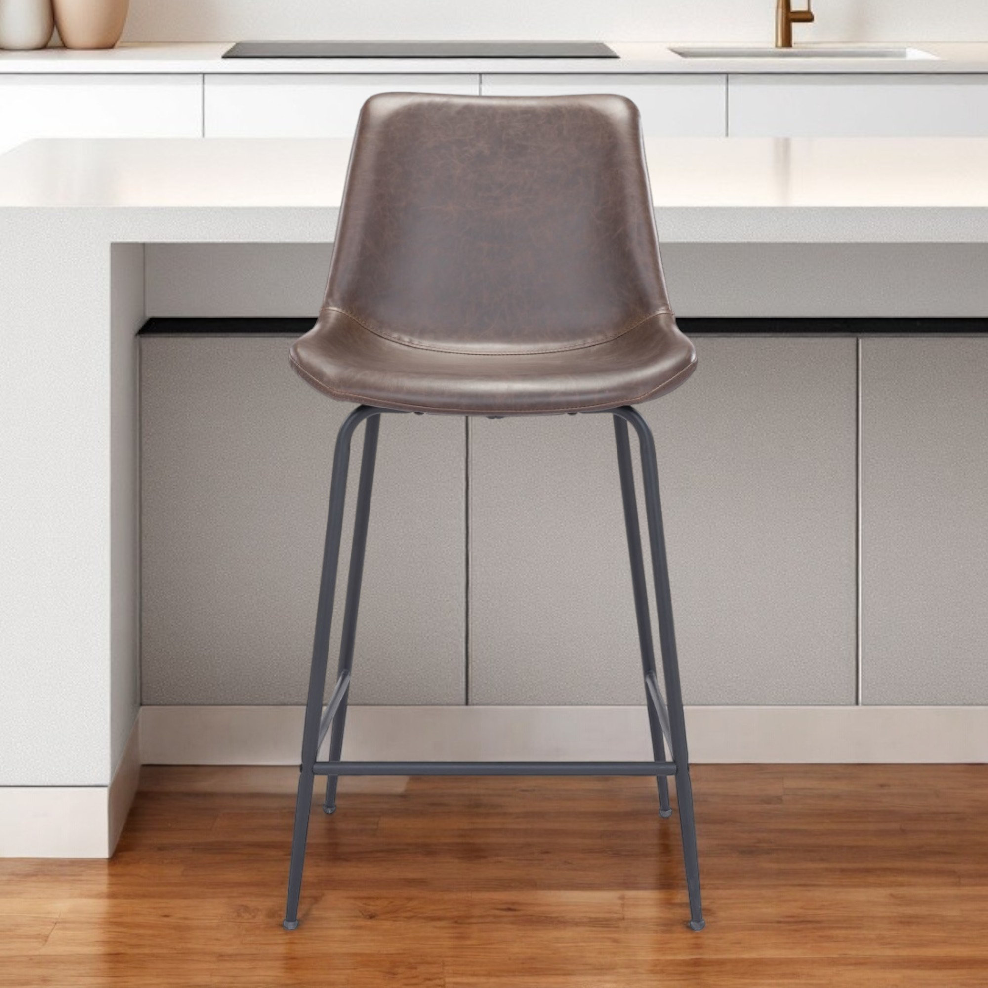 HomeRoots 26" Brown and Black Steel Low Back Counter Height Bar Chair ...