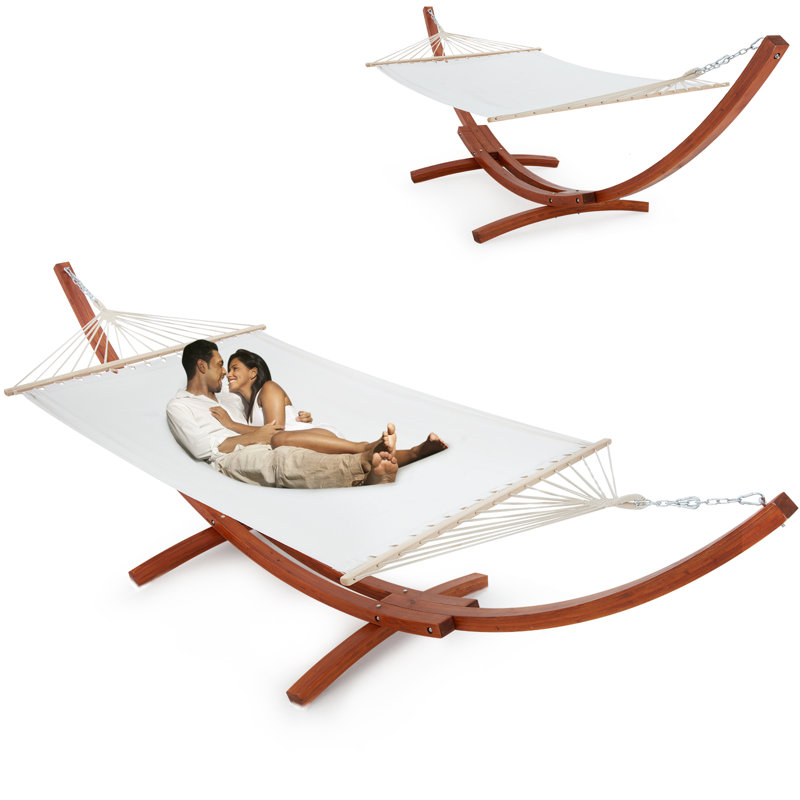 HOMHUM Wooden Double Spreader Bar Hammock with Stand & Reviews | Wayfair