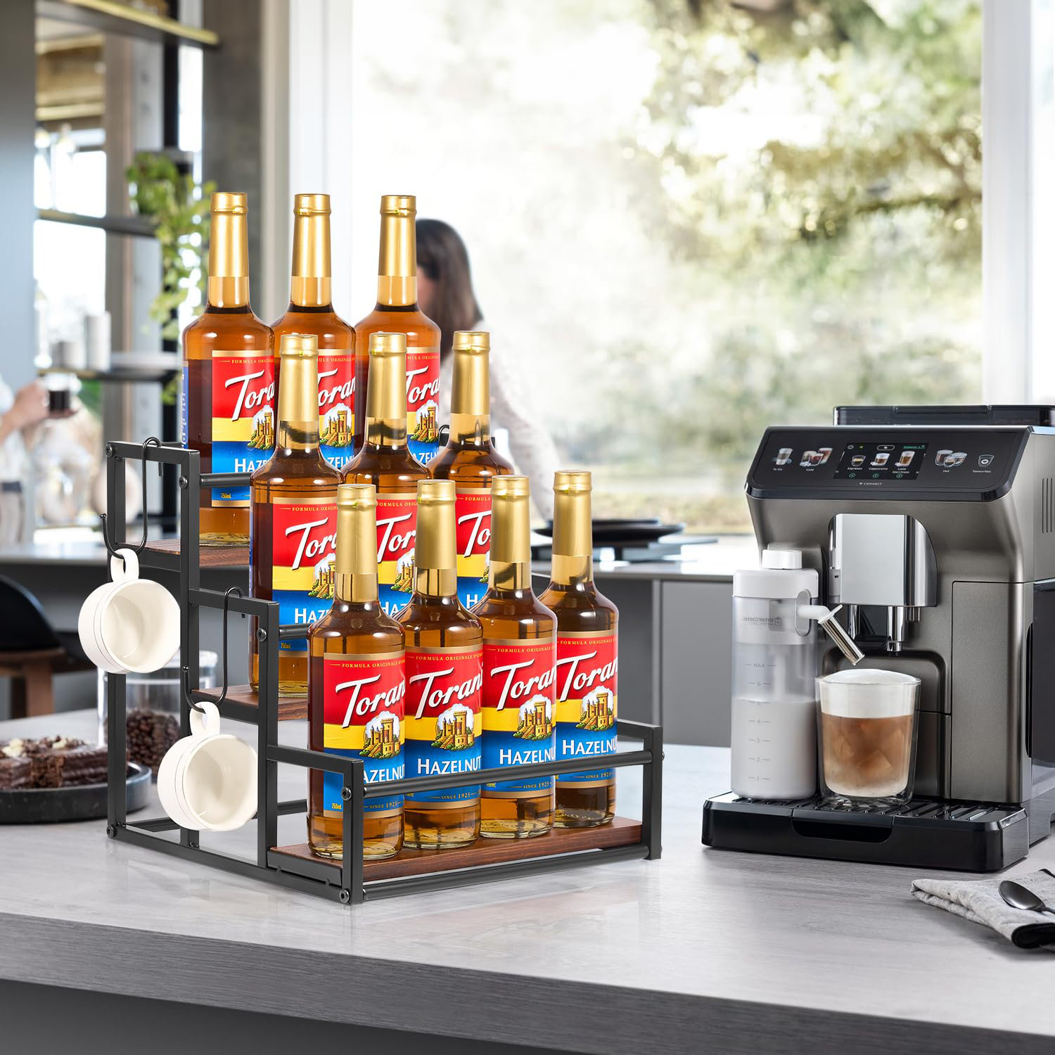 17 Stories Coffee Syrup Rack Organizer Syrup Bottle Holder Stand For ...