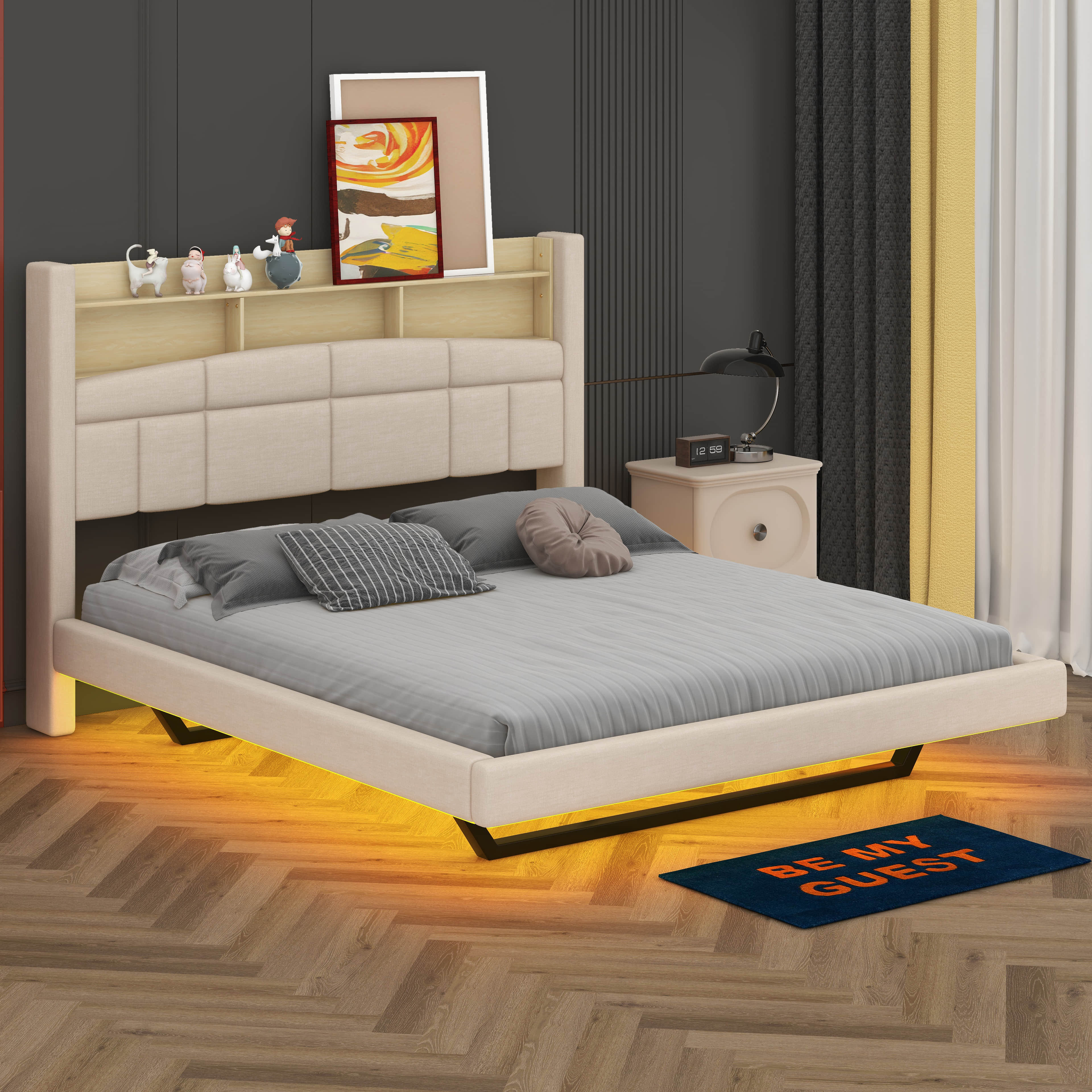 Ivy Bronx Full Size Upholstered Floating Bed With LED | Wayfair