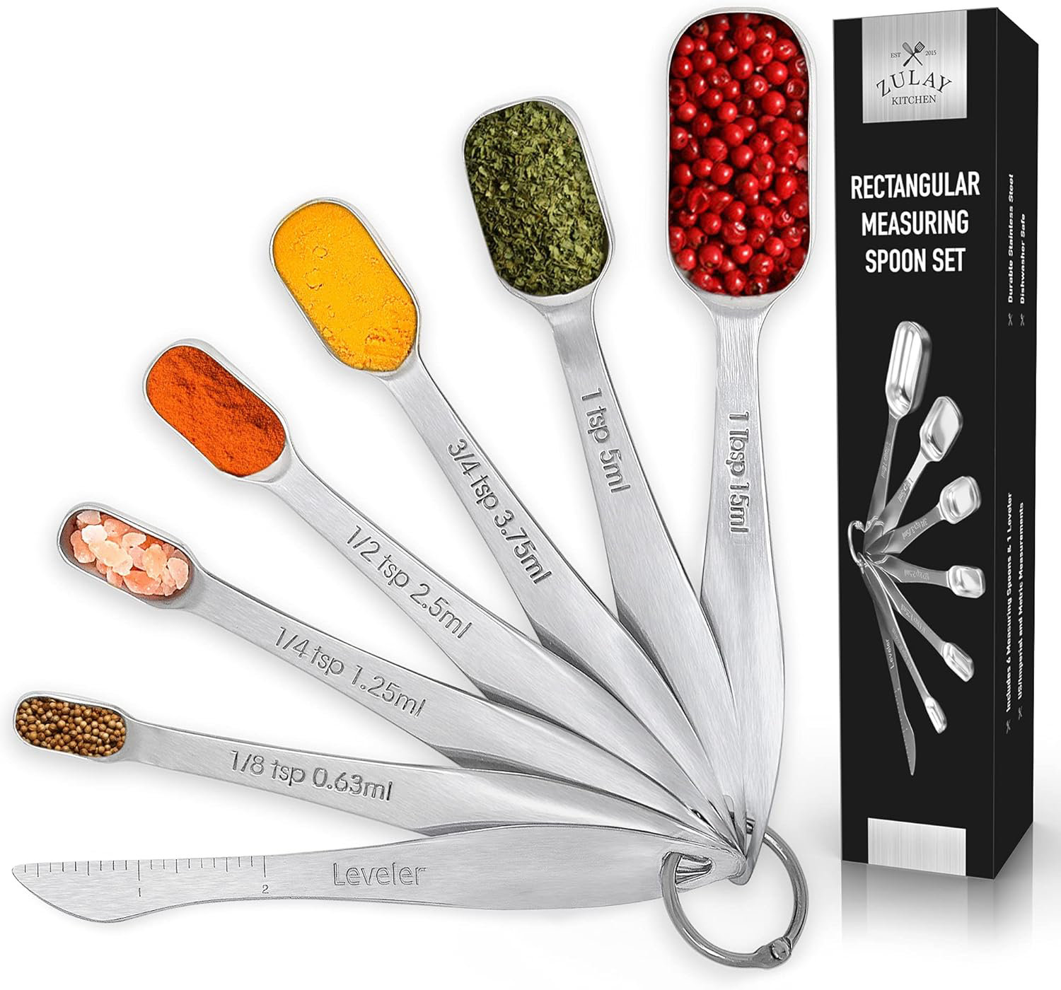 Zulay Kitchen Measuring Spoons Rectangular With Leveler - Set Of 6 ...