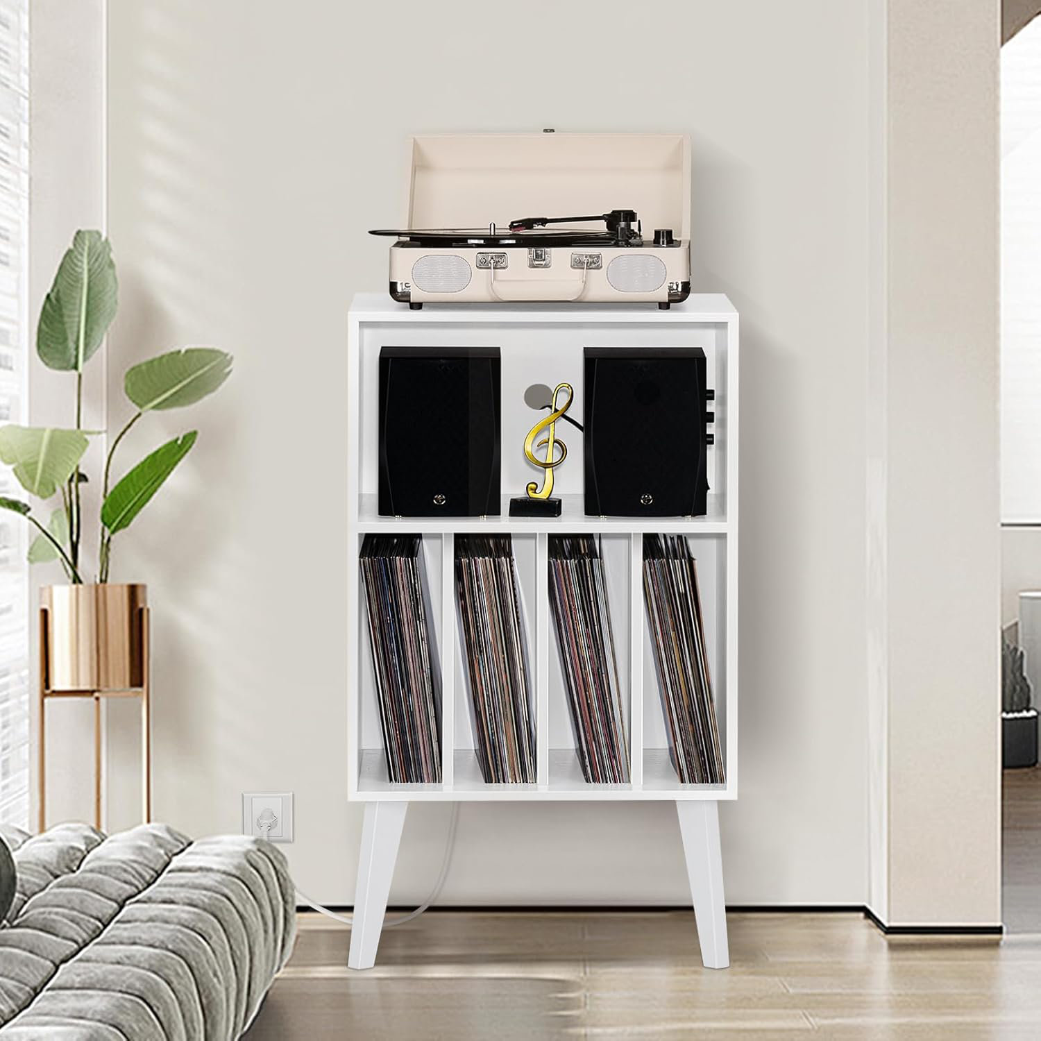 Corrigan Studio® Record Player Stand With Charging Station, White | Wayfair