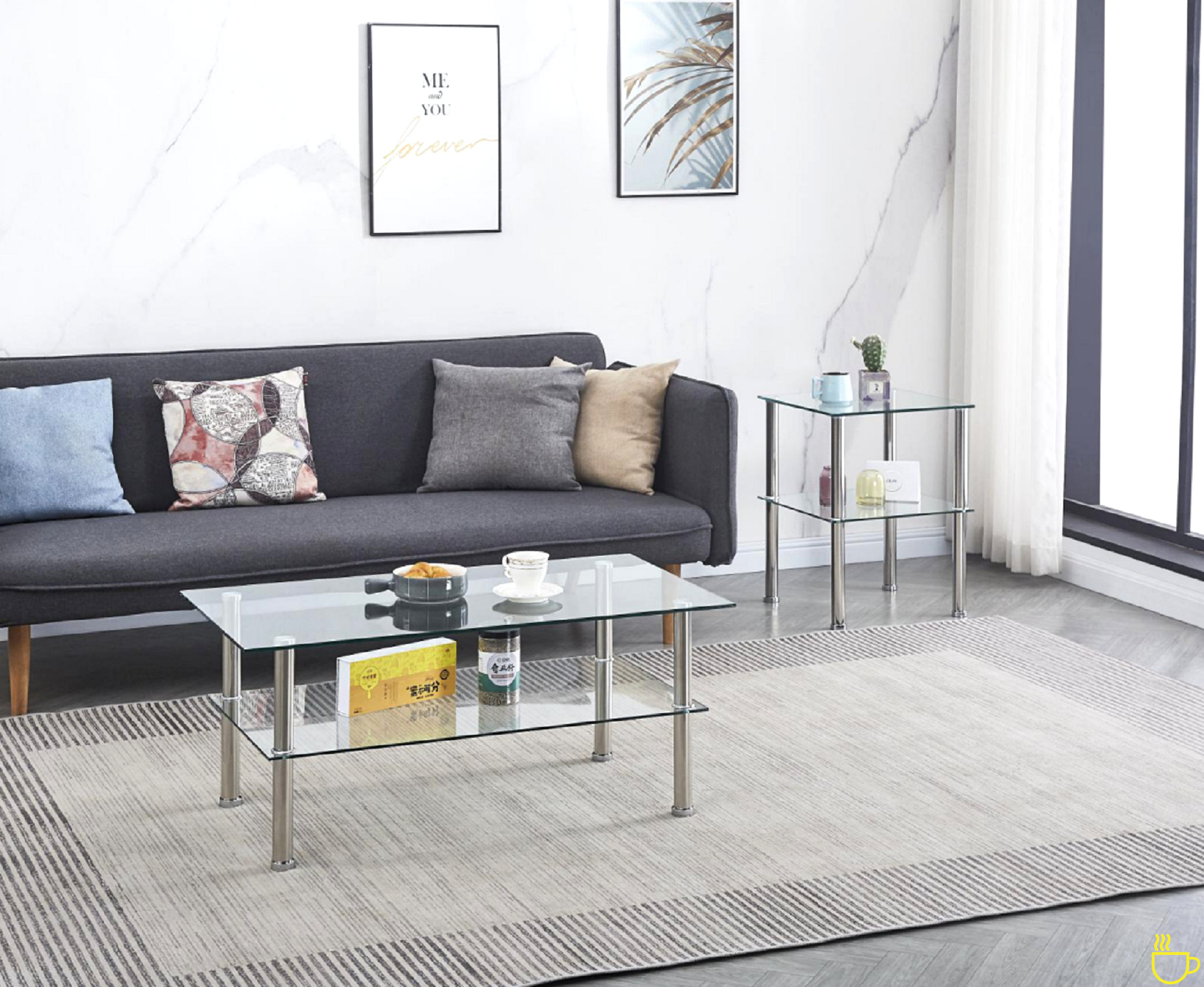 Wrought Studio™ Clear Clear Glass Coffee Table, Tempered Glass Coffee ...